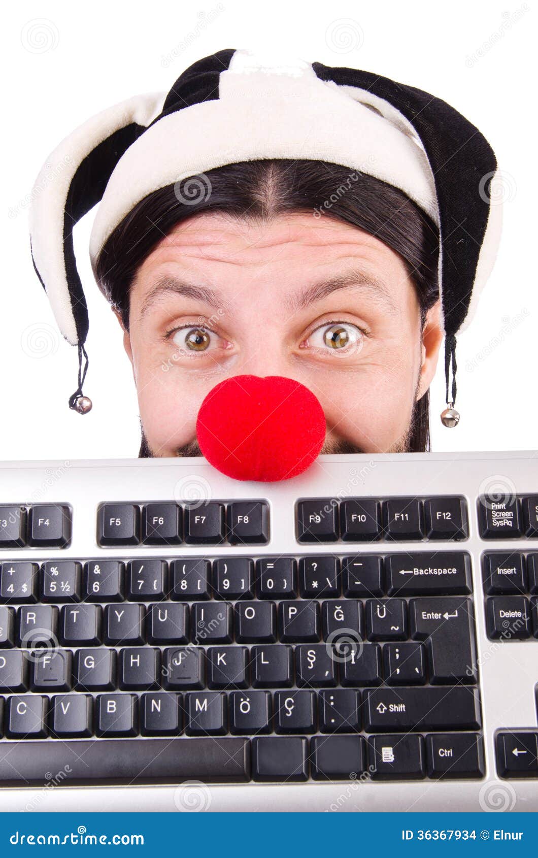 Funny clown with keyboard stock photo. Image of attractive - 36367934