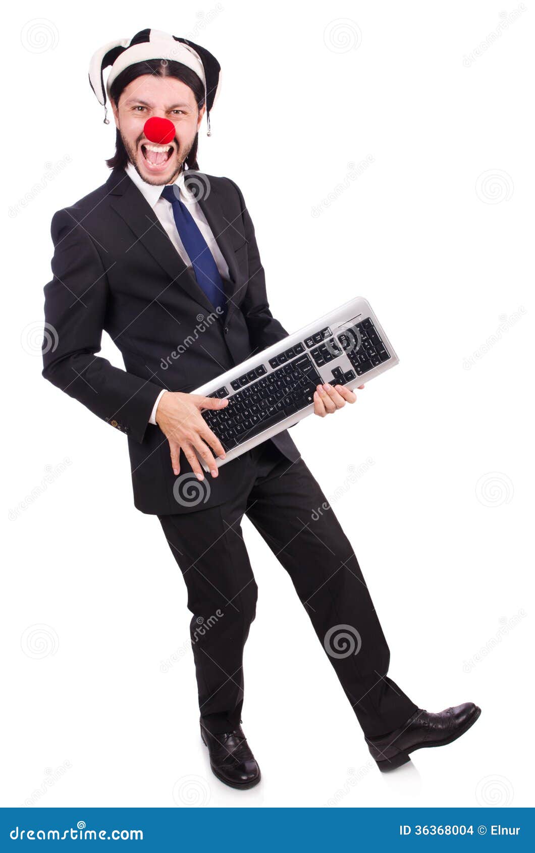 Funny clown with keyboard stock photo. Image of comic - 36368004