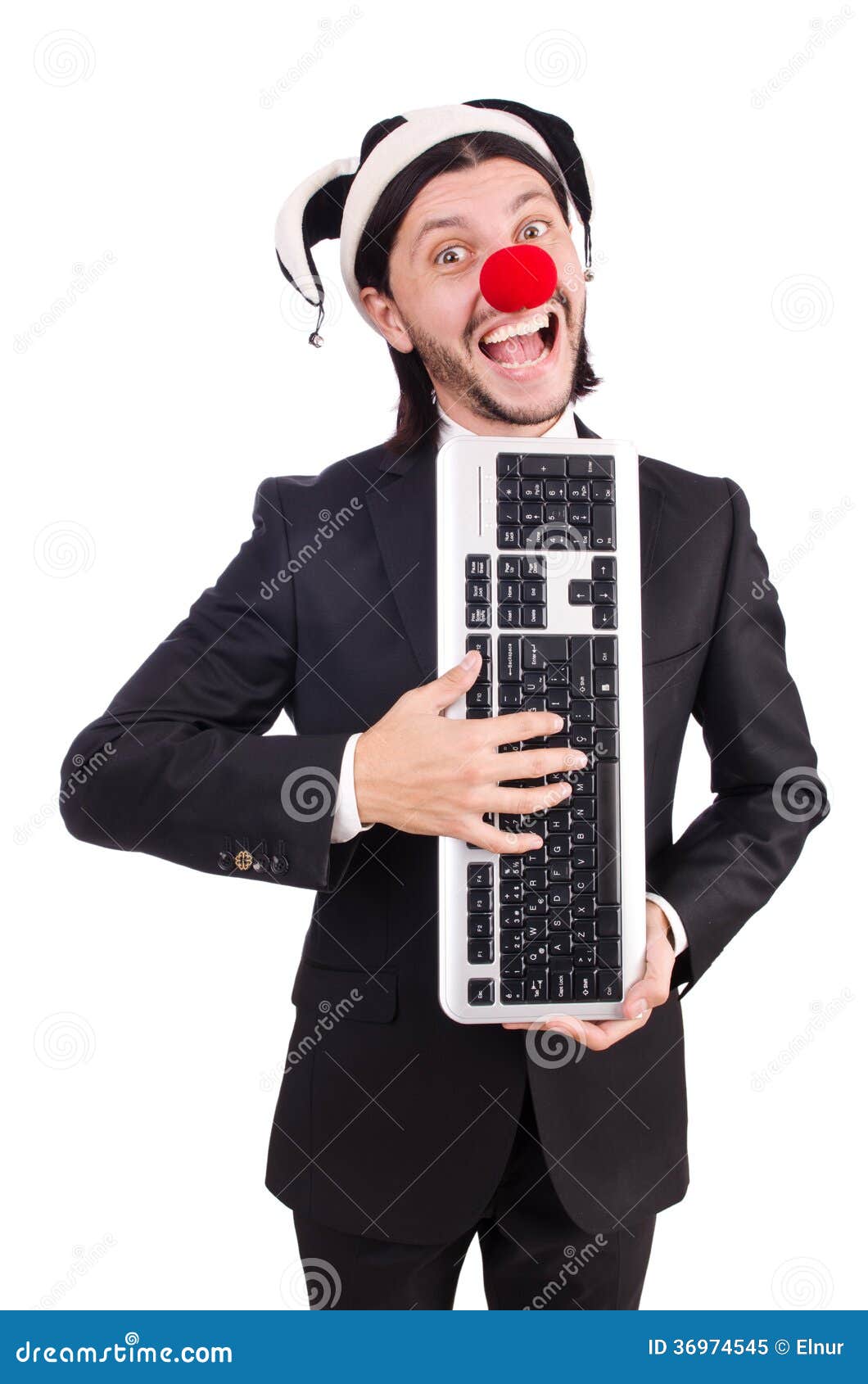 Funny clown with keyboard stock image. Image of businessman - 36974545