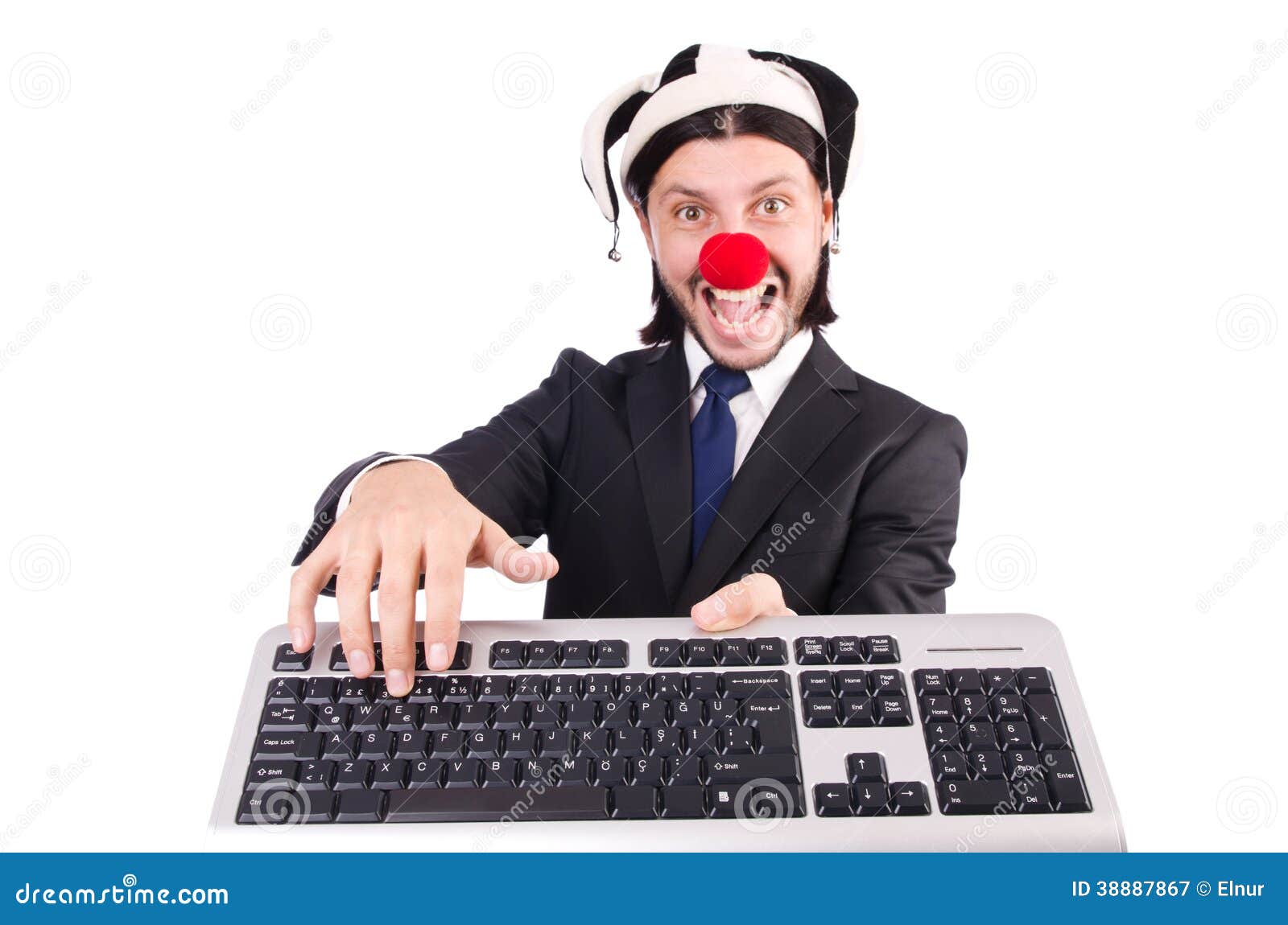 Funny clown with keyboard stock image. Image of career - 38887867