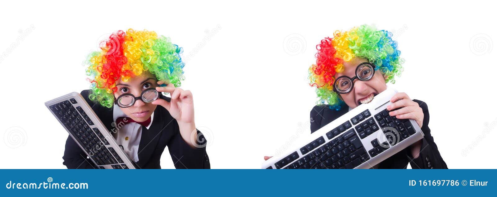 Funny Clown with Keyboard on White Stock Photo - Image of composite ...
