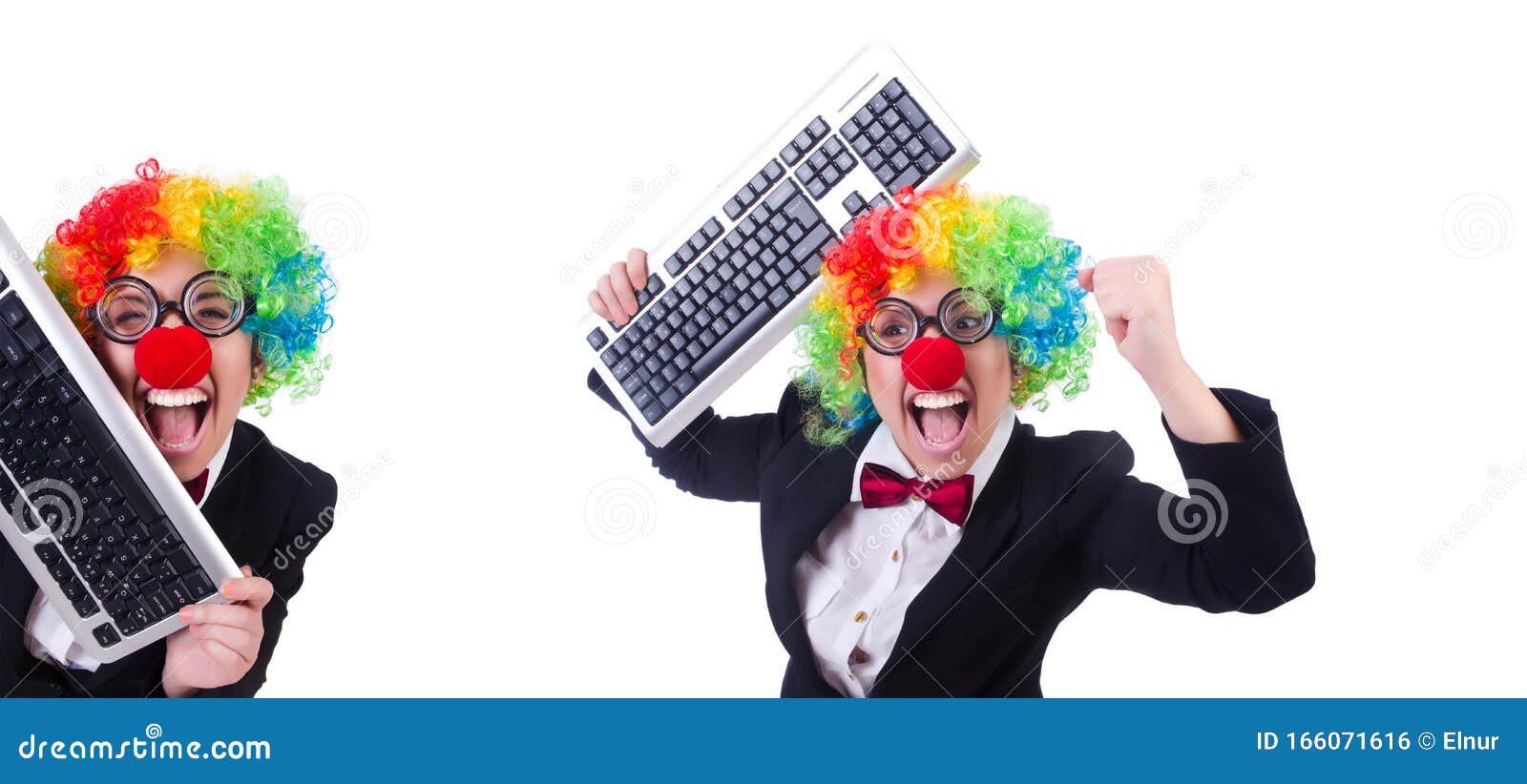 Funny Clown with Keyboard on White Stock Photo - Image of happy ...