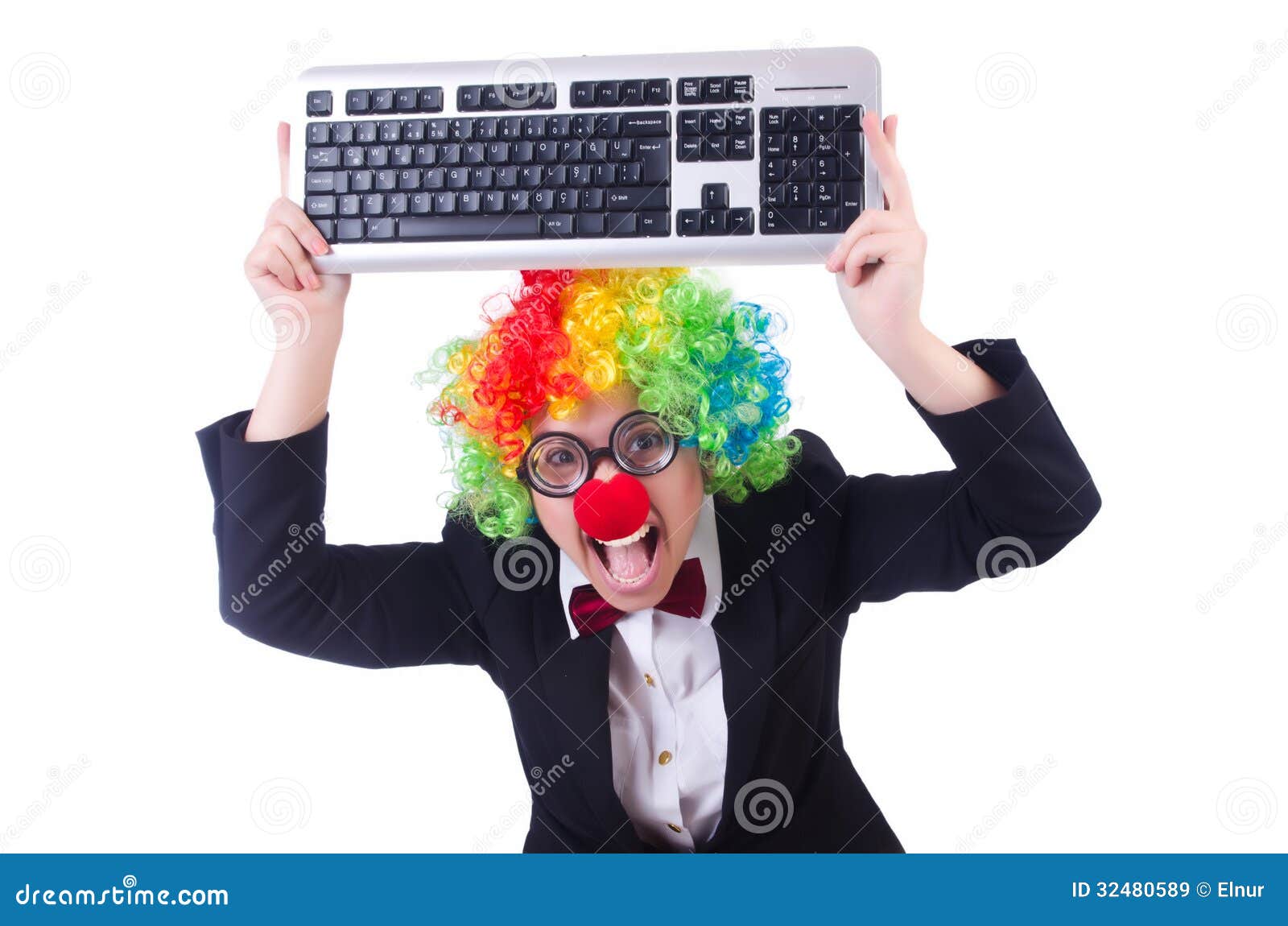 Funny clown with keyboard stock image. Image of executive - 32480589