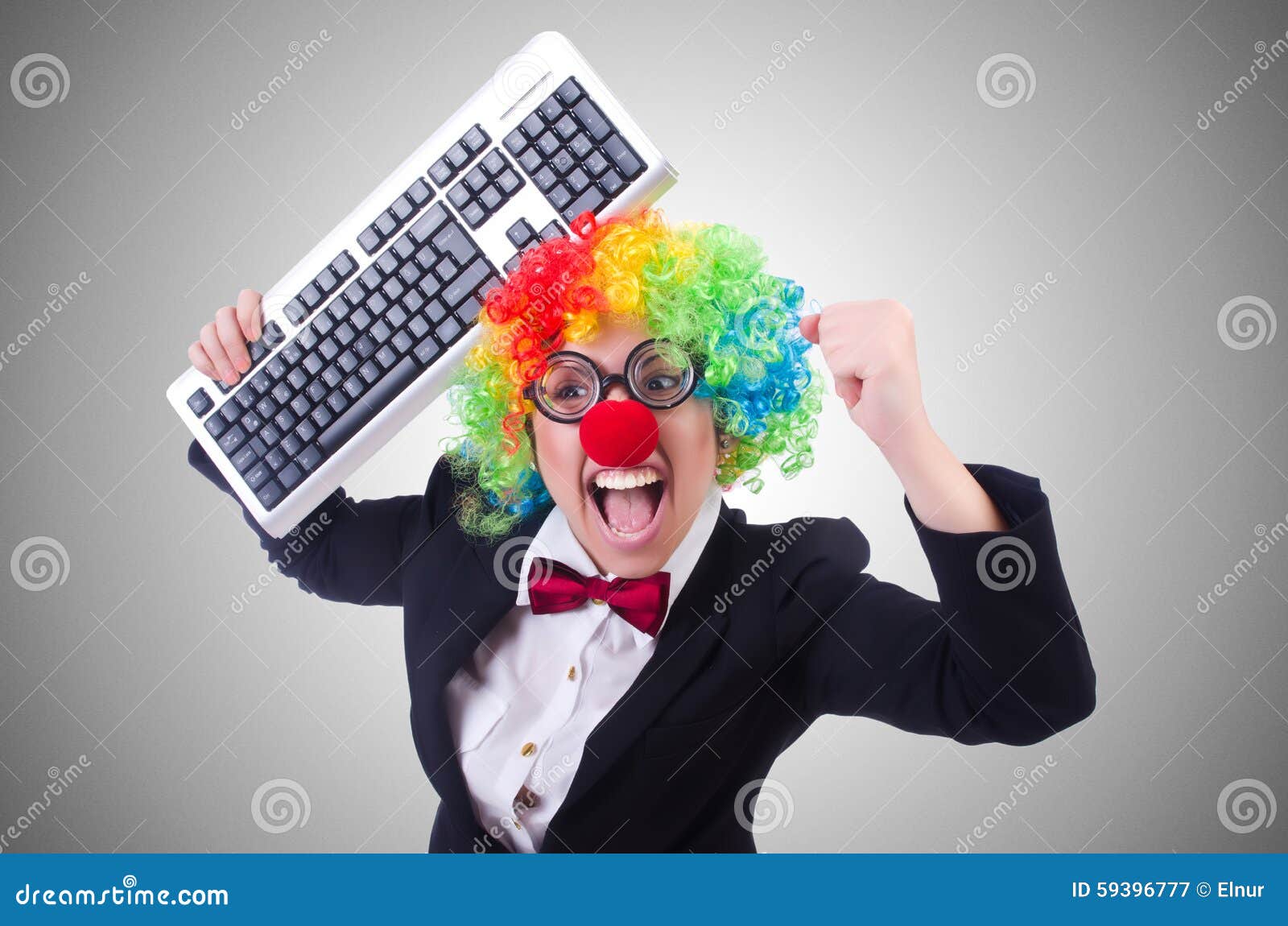 Funny Clown with Keyboard on White Stock Image - Image of clown ...