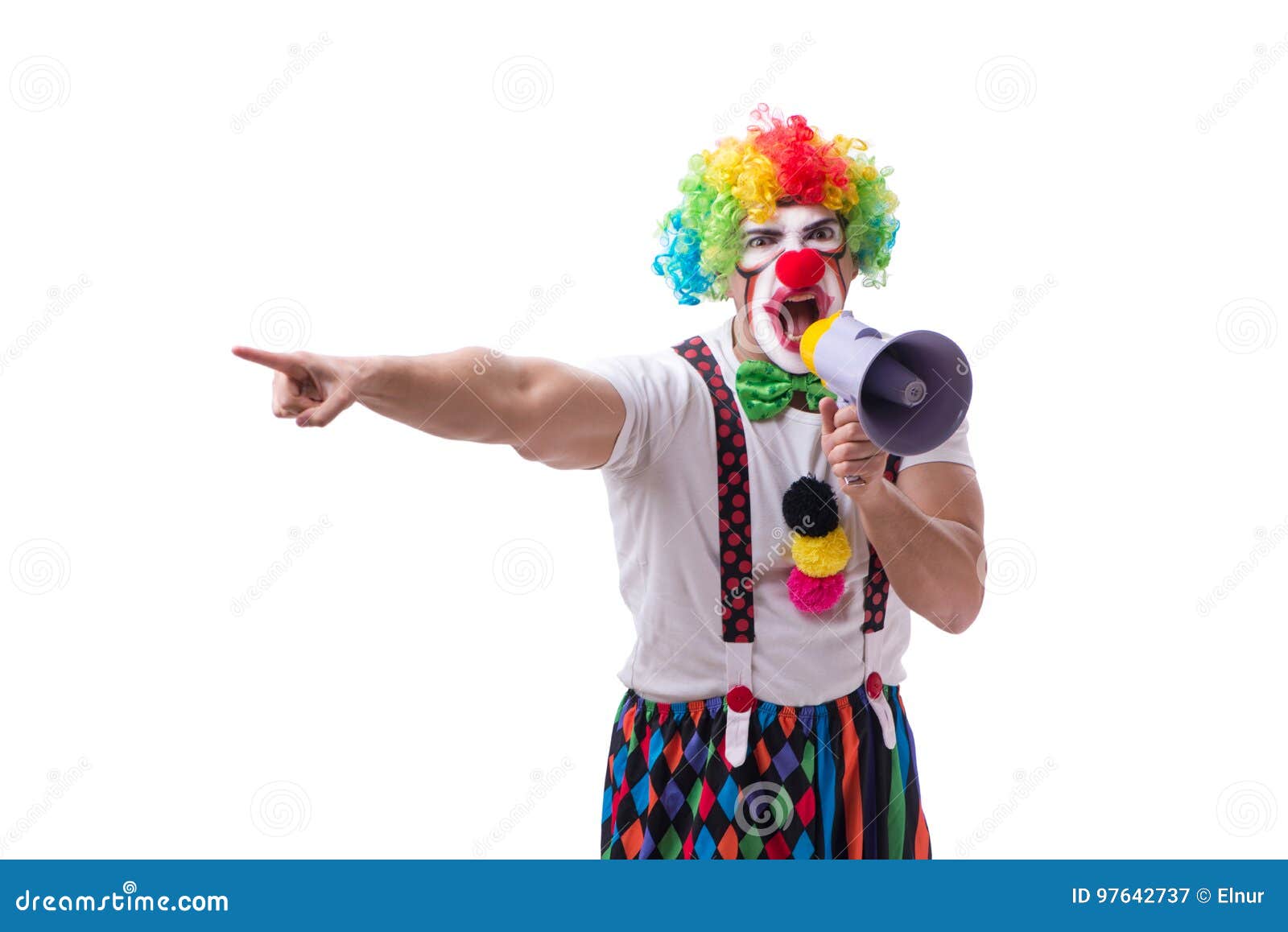 The Funny Clown with a Megaphone Isolated on White Background Stock ...