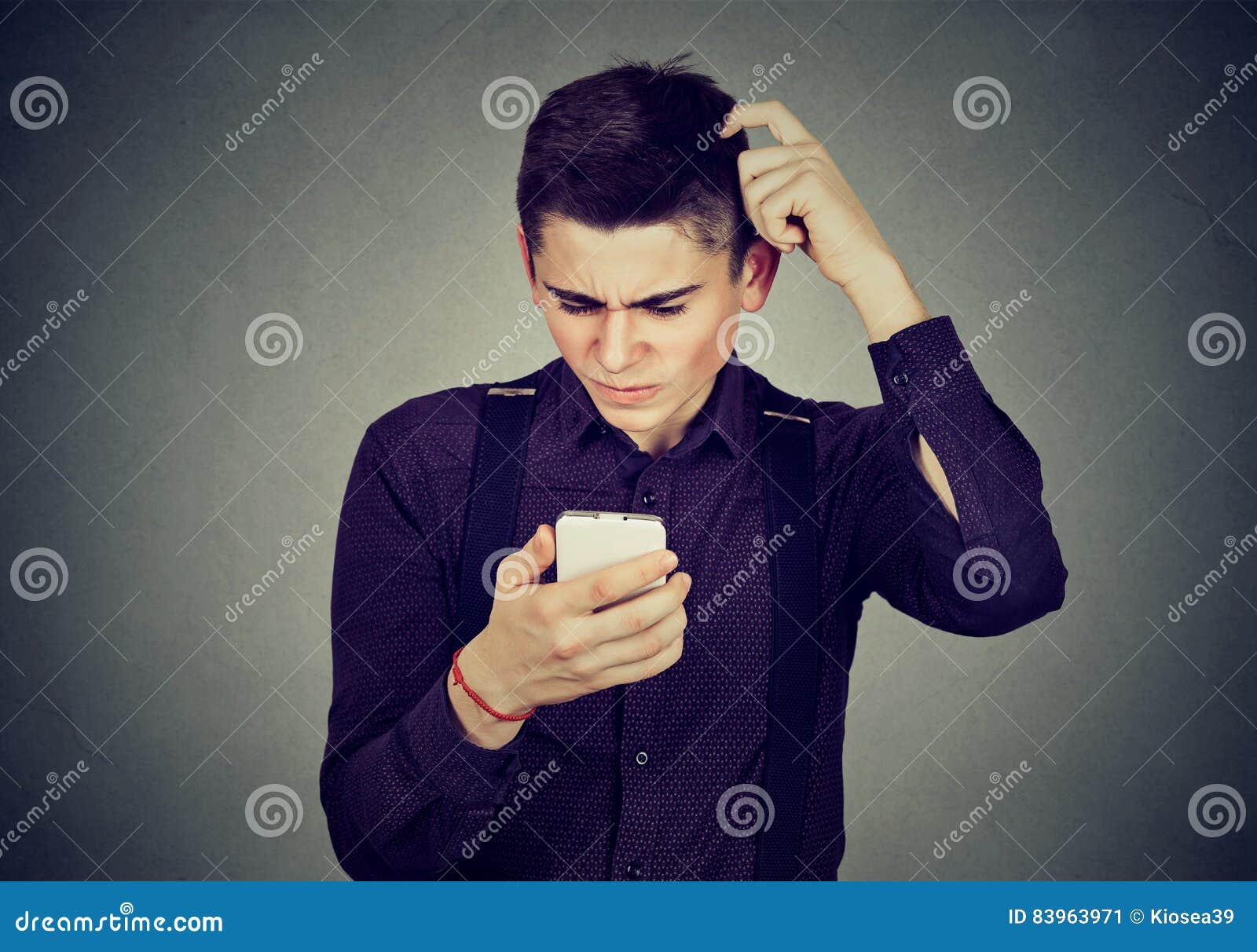 Funny Clueless Dumb Guy Having Troubles with His Smartphone Stock Image ...