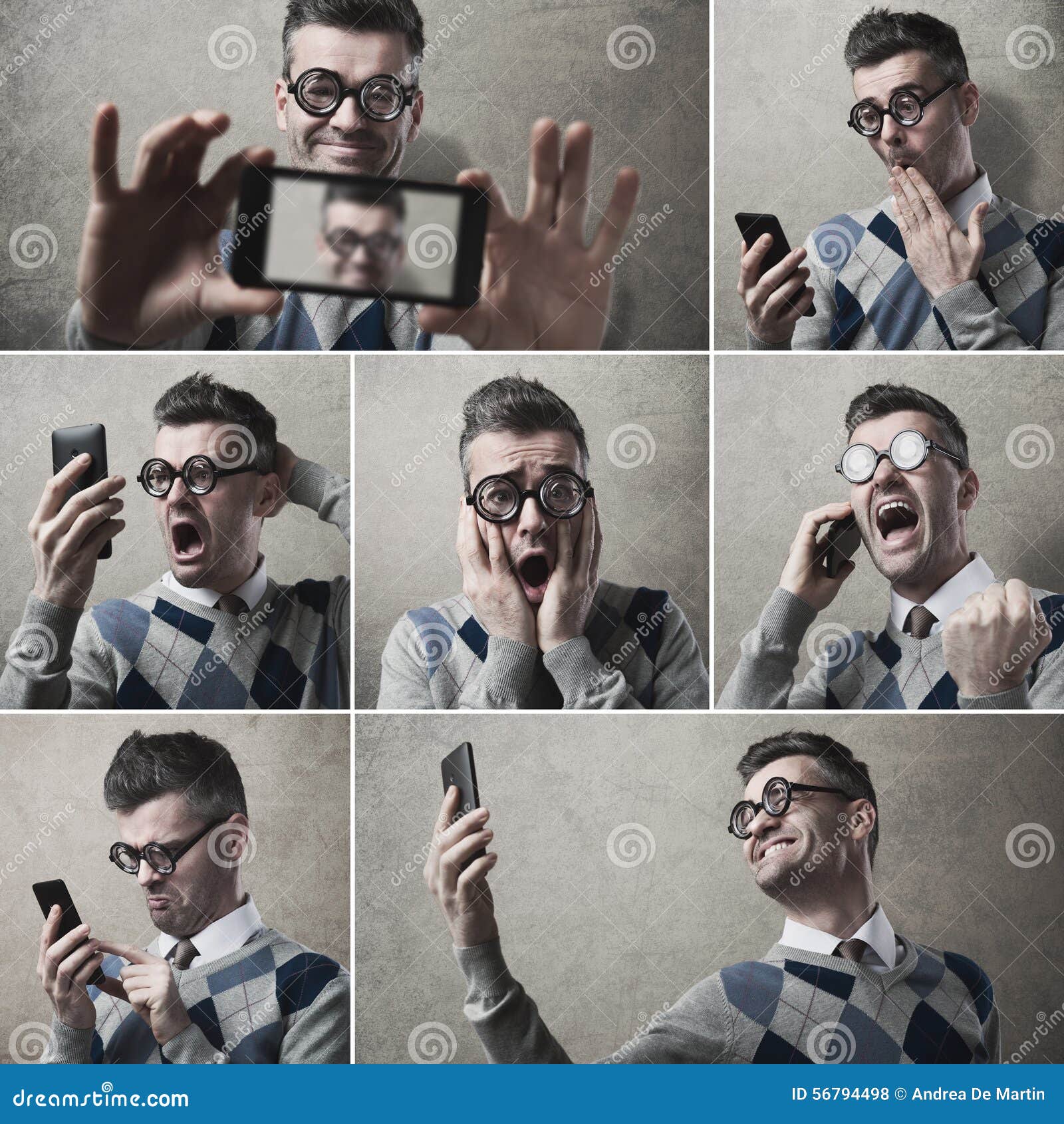 Funny Clueless Guy with His Smartphone Stock Photo - Image of ...