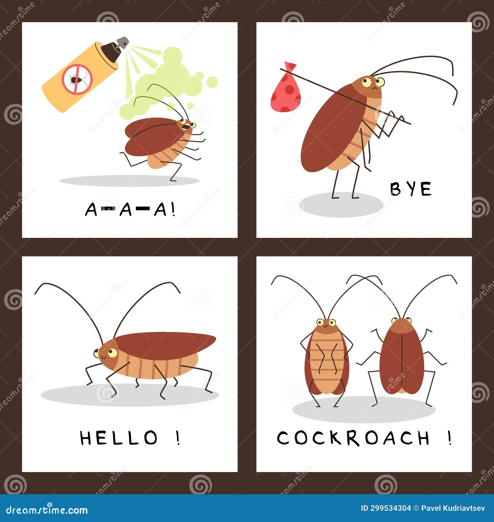 Cockroach Running From Insecticide Spray, Cartoon Flat Vector ...