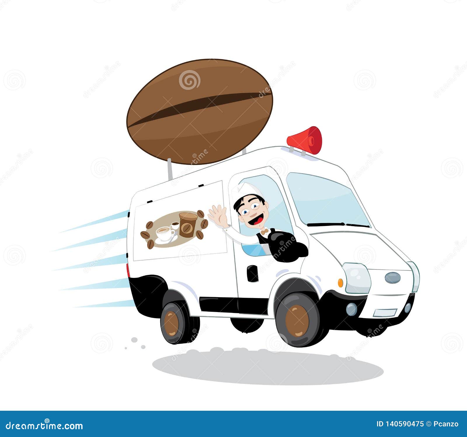 Funny Coffee Van Driven by a Friendly Barman Cheering and Smiling Stock ...