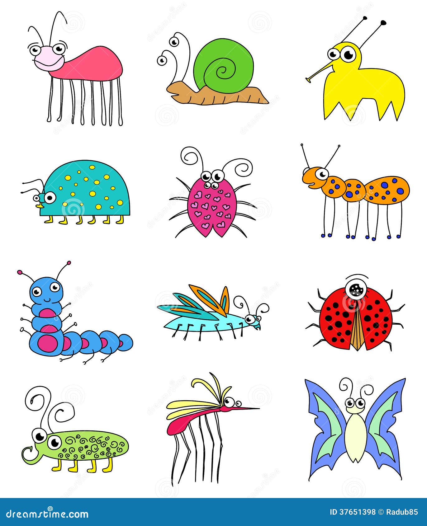 Insects And Bugs, Pests And Midge Set Of Icons From Top View. On White ...