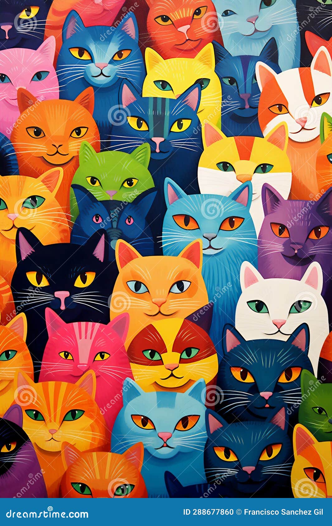 Funny colorful cat pattern stock illustration. Illustration of smile ...