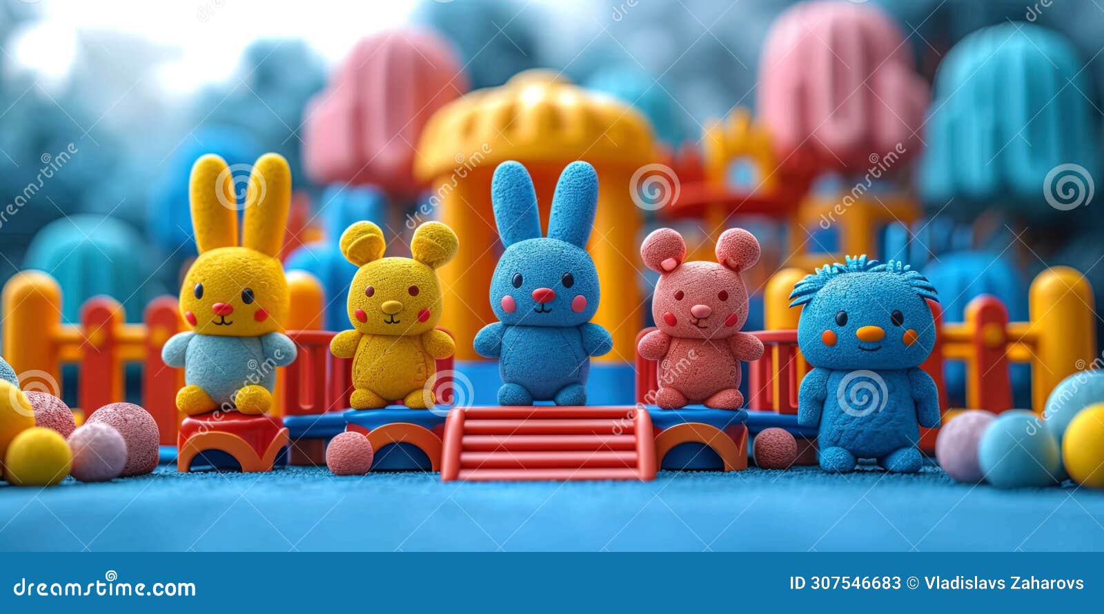 Funny and Colorful Characters on the Playground, Inspiring Children for ...
