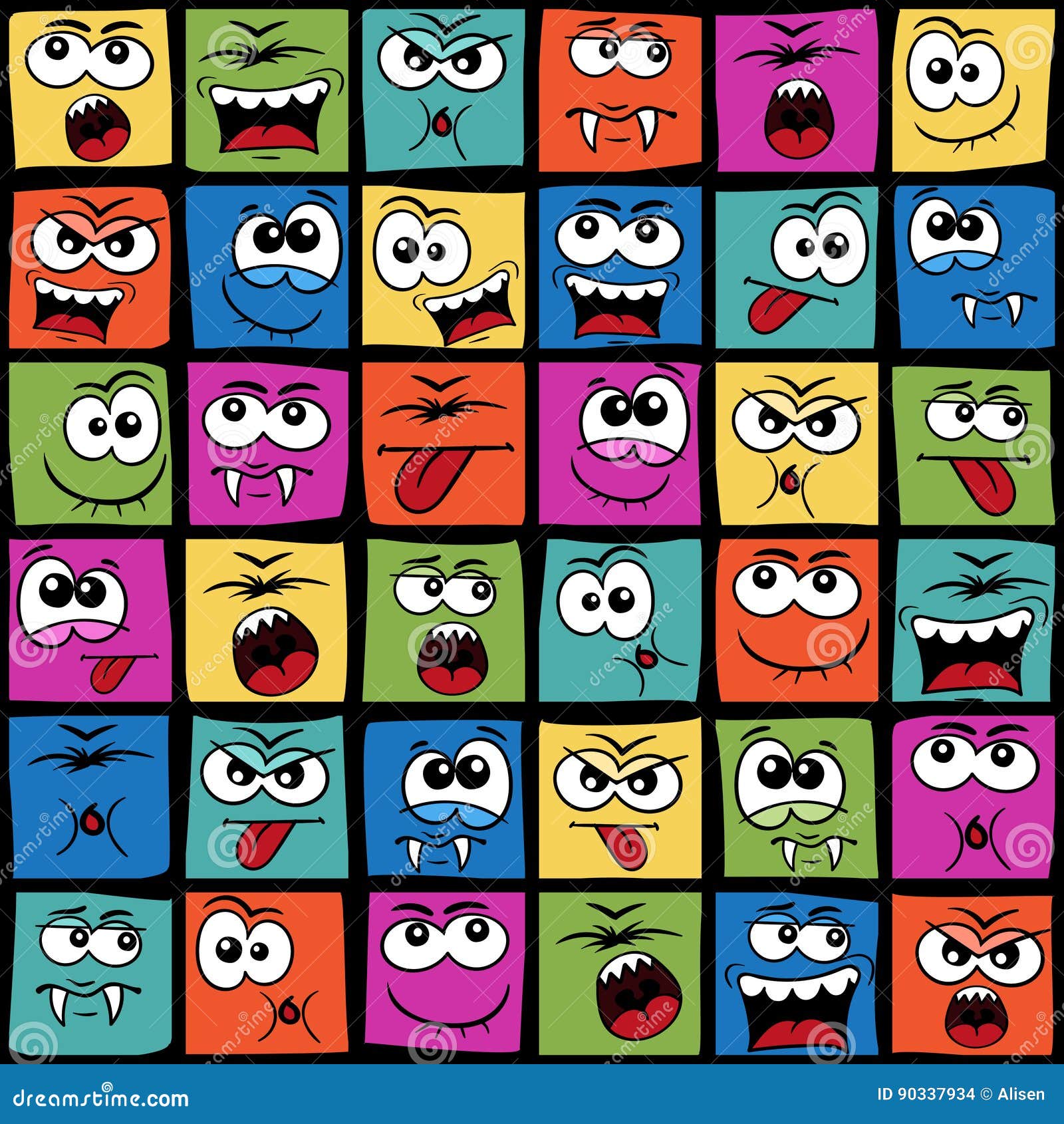 Funny Colorful Emotions Pattern. Square Smiles. Stock Vector ...