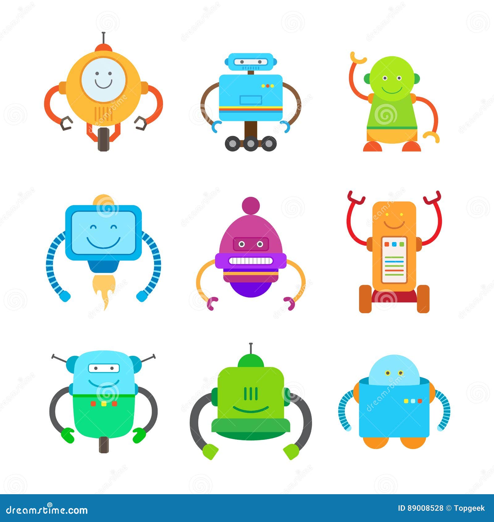 Funny Colorful Robots Collection of Illustrations Stock Vector ...