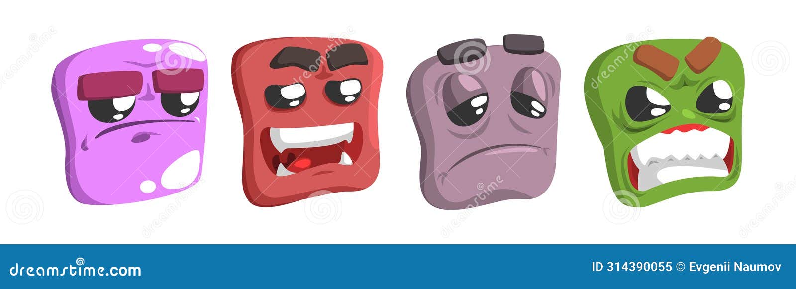 Funny Colorful Square Faces and Grimace Vector Set Stock Vector ...