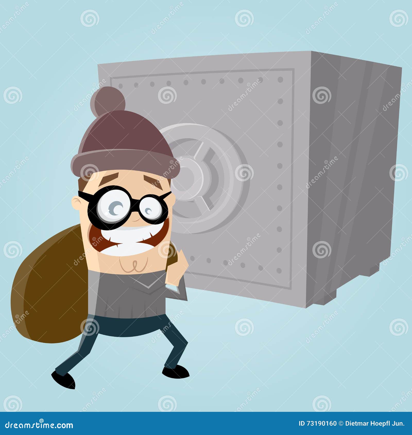 Funny Comic Burglar With Safe In The Background Stock Vector ...