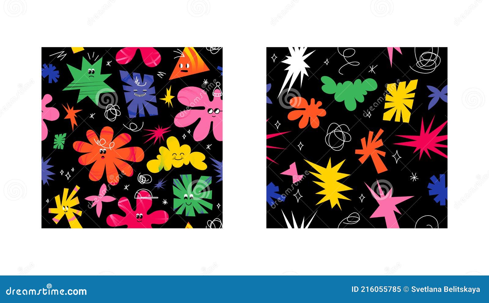 Funny Comic Characters Pattern Set Stock Vector - Illustration of cute ...