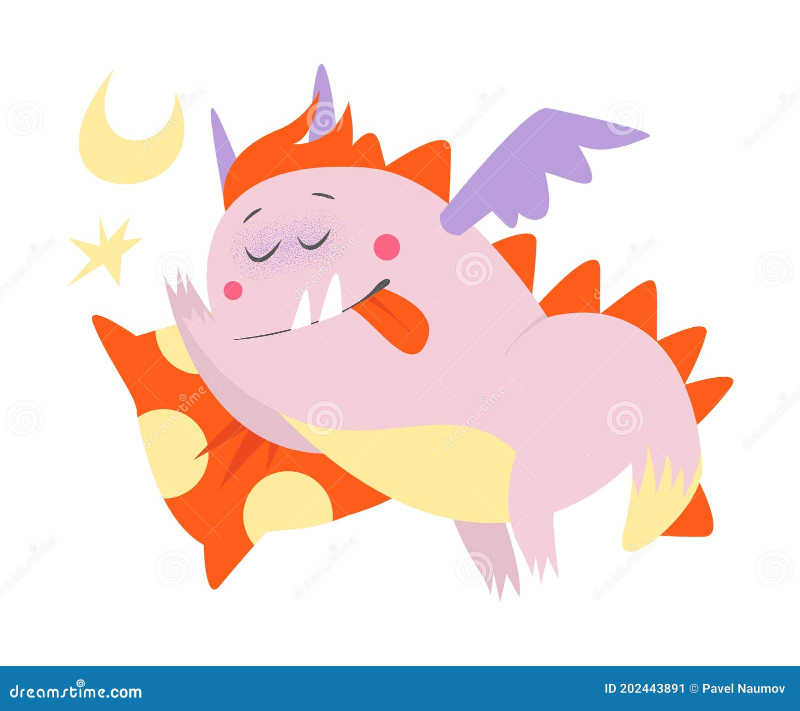 Sleeping Demon With Big Smile. Cartoon Cute Face. Gaiety Emotion ...