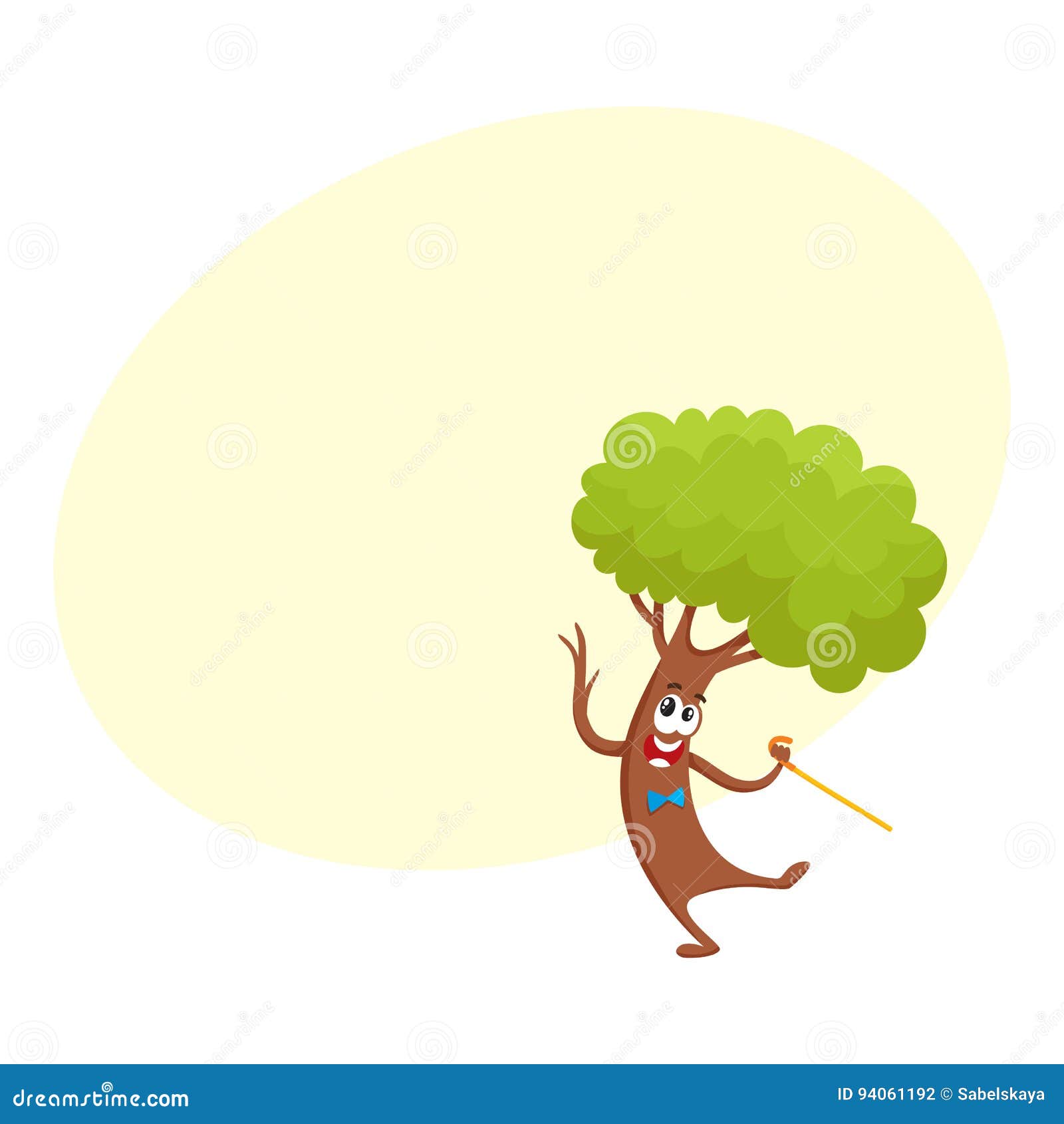 Funny Comic Tree Character Dancing Step with Walking Cane Stock Vector ...