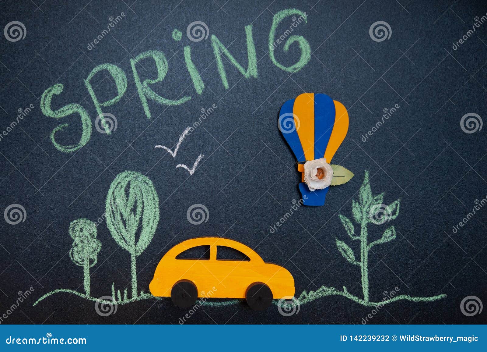 Funny Composition on the Theme of Spring in a Cartoon Style, Car ...