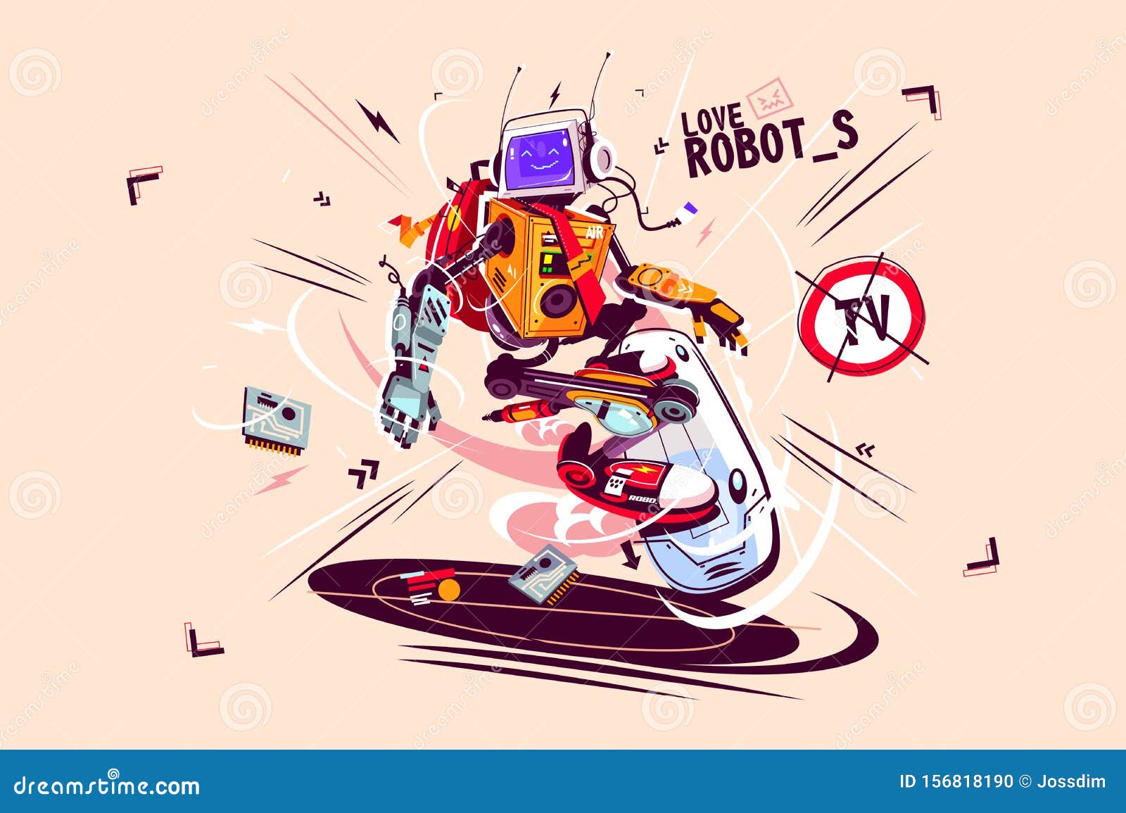 Funny Computer Gadgets Cartoon Poster | CartoonDealer.com #132047855