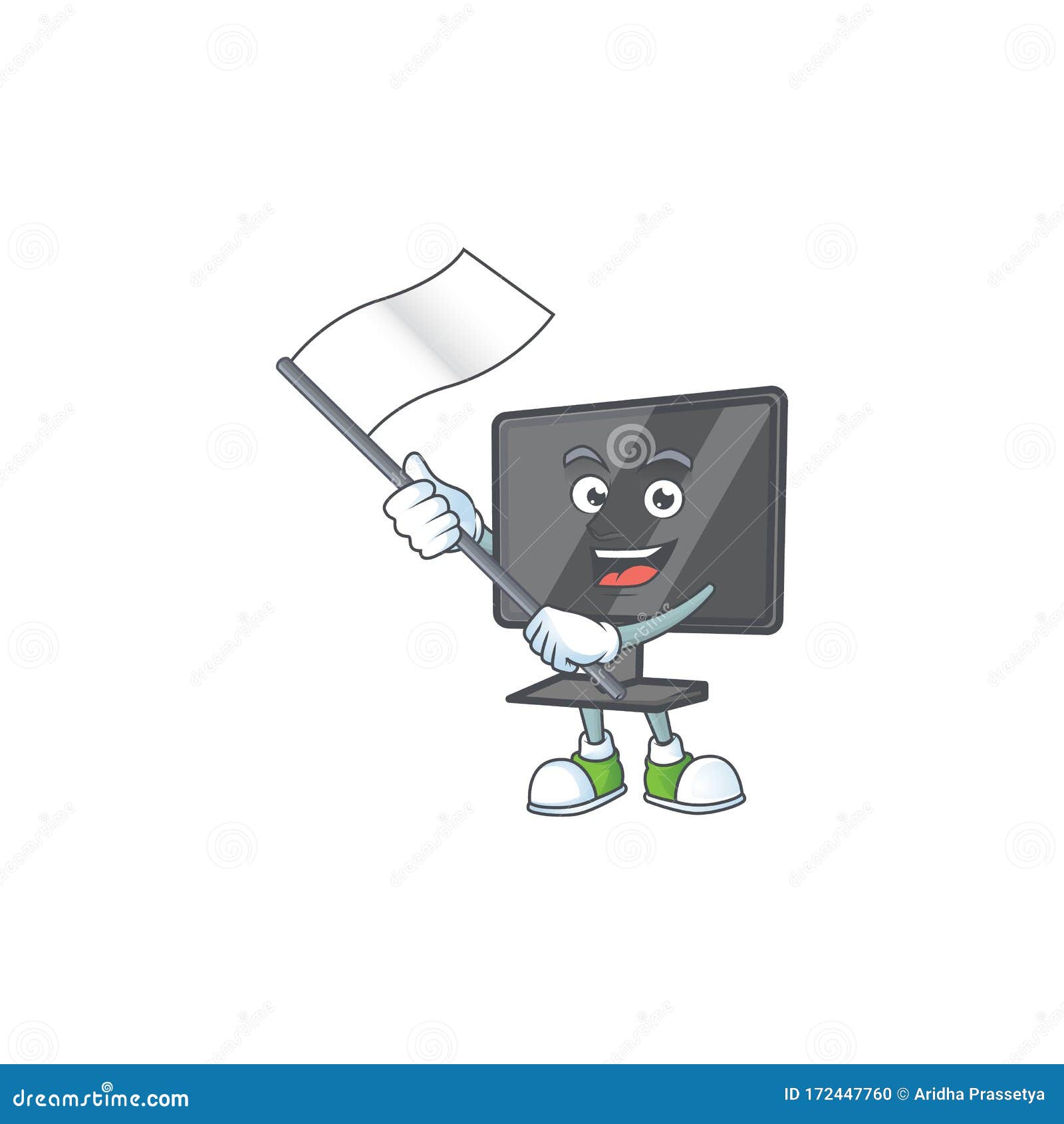 Funny Computer Screen Cartoon Character Design with a Flag Stock Vector ...