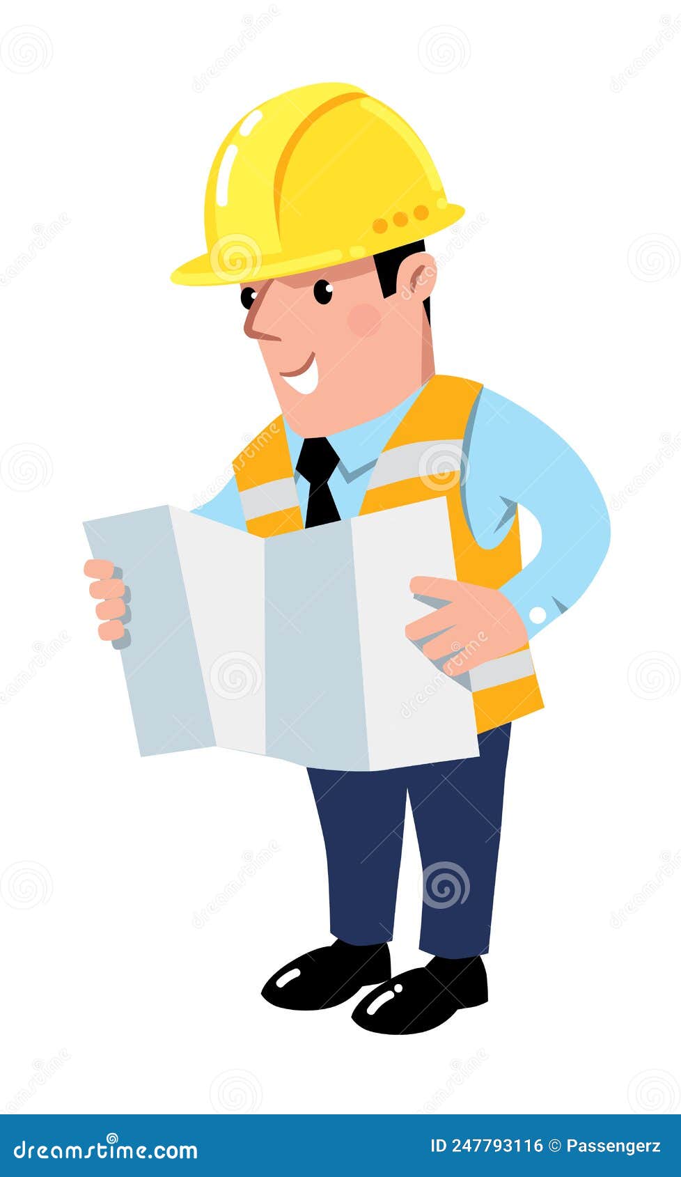 Funny Construction Worker With Cart Cartoon Vector | CartoonDealer.com ...
