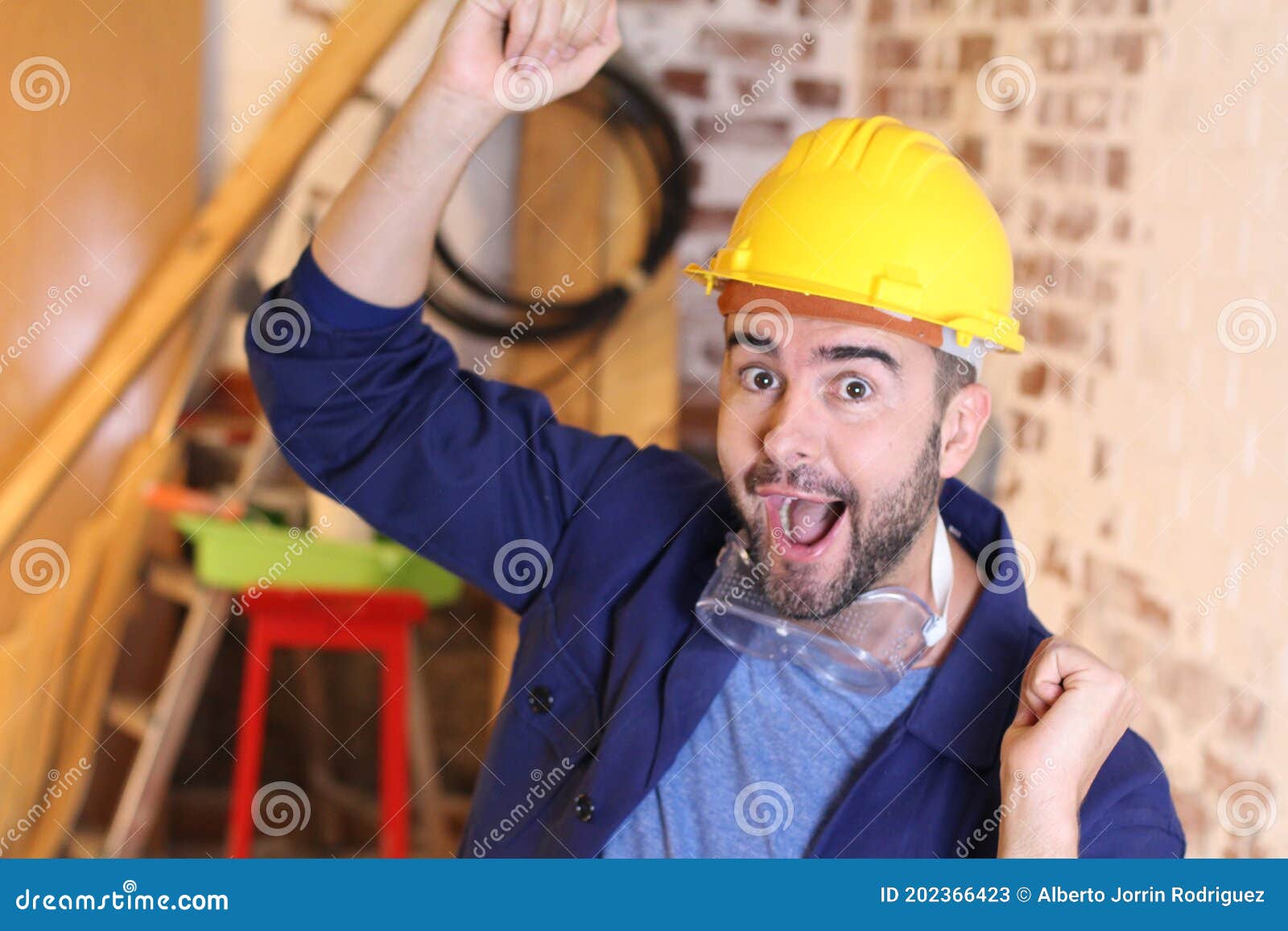 A Funny Construction Worker Dancing Stock Image - Image of industrial ...