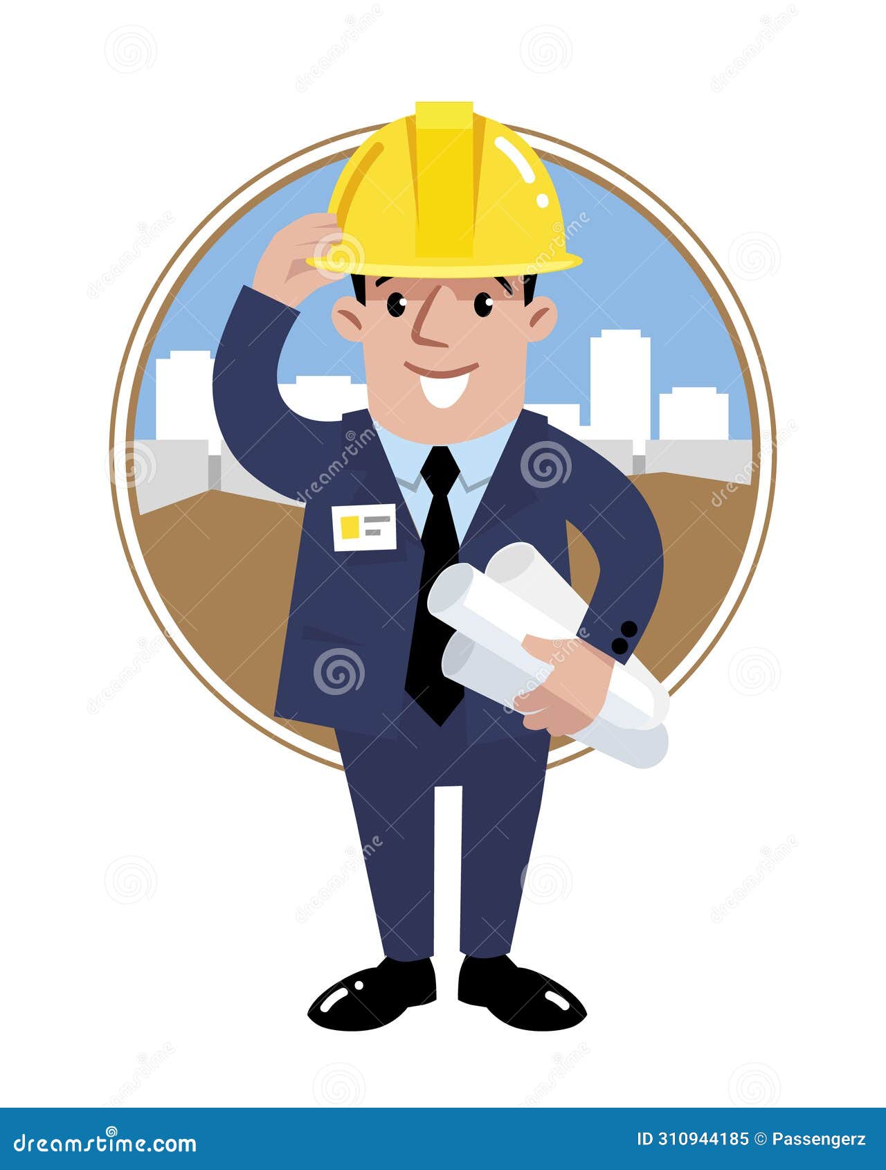 Funny Construction Worker With Cart Cartoon Vector | CartoonDealer.com ...