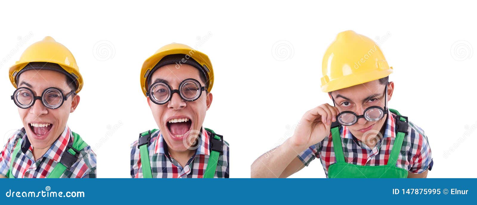 The Funny Construction Worker Isolated on White Stock Image - Image of ...