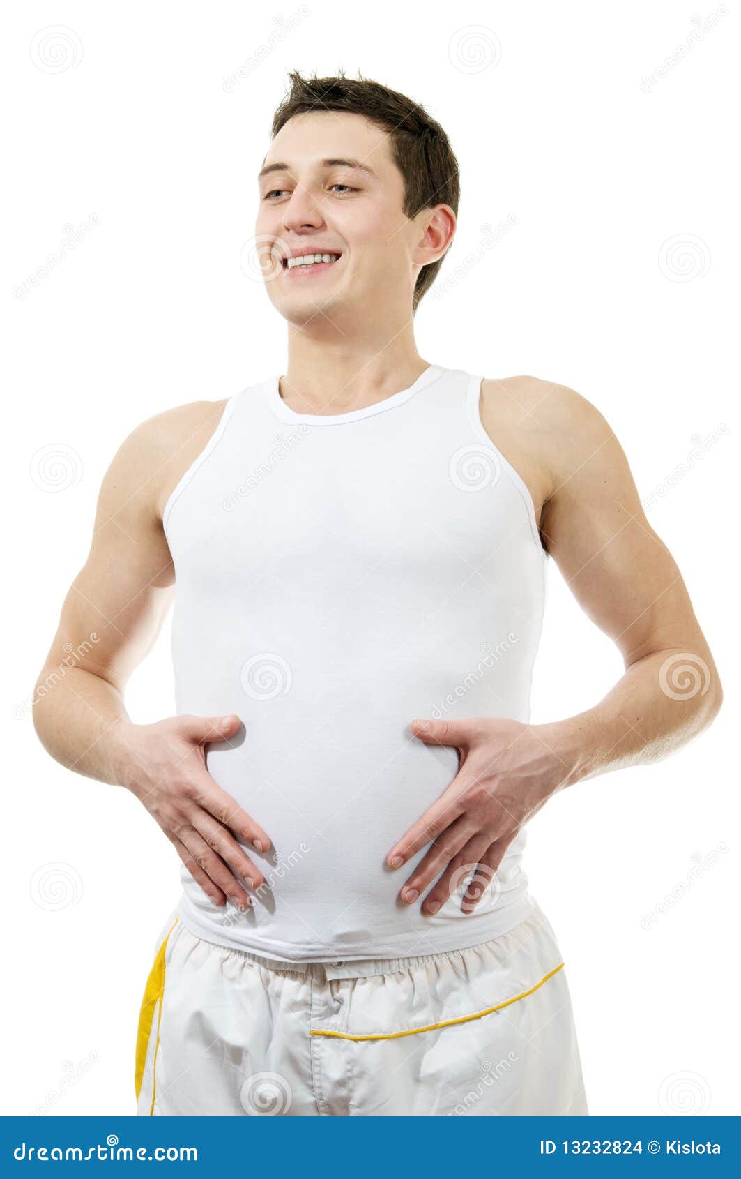 Funny Contented Happy Man. Isolated Over White Bac Stock Photo - Image ...