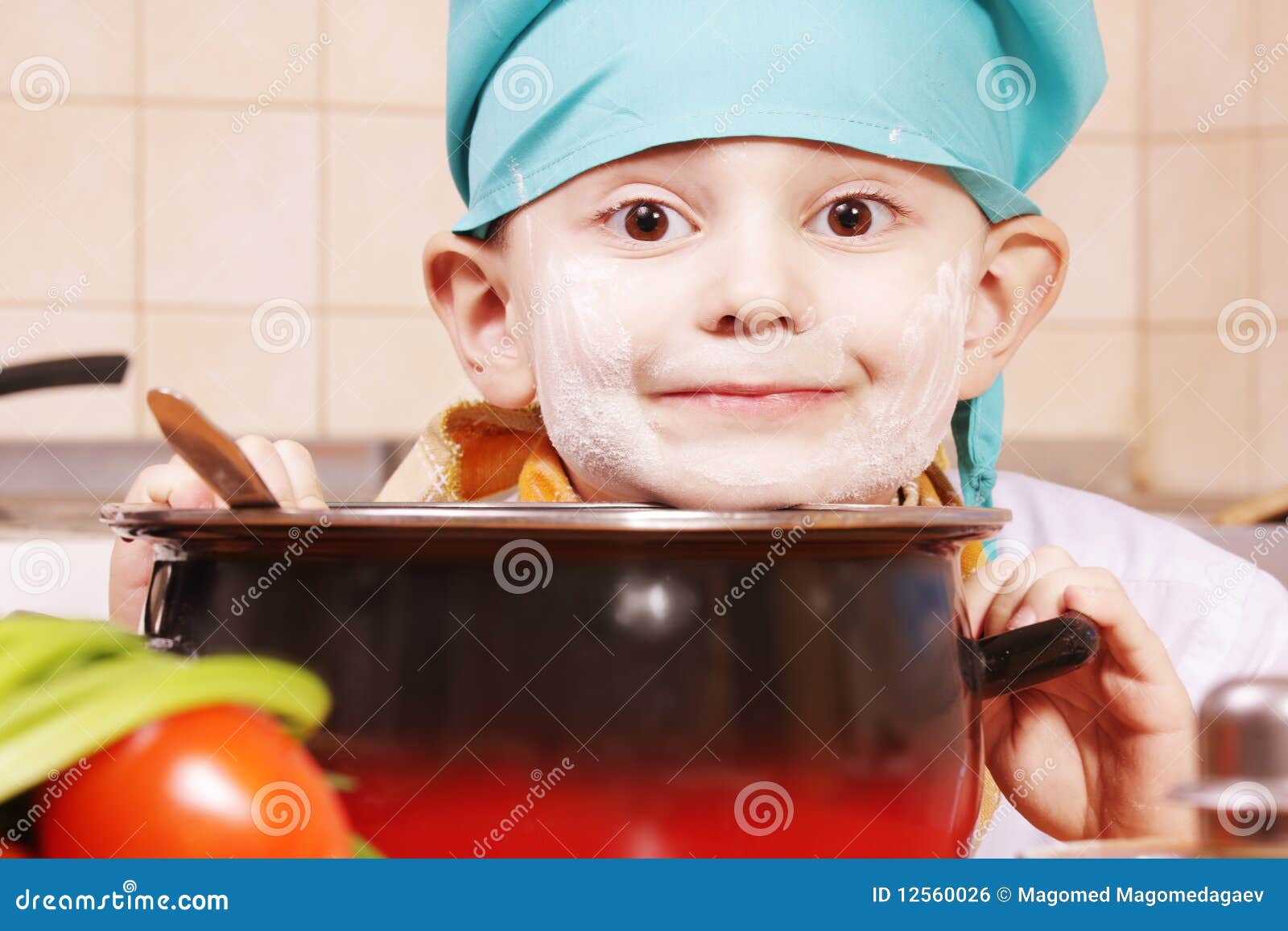 Funny cook and pan stock photo. Image of little, soiled - 12560026