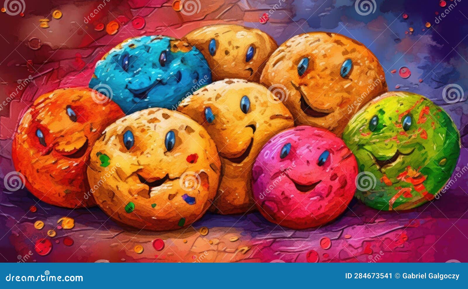 Funny Cookies With Emotions. Joyful Cute Food. Smiling Dessert. Vector ...