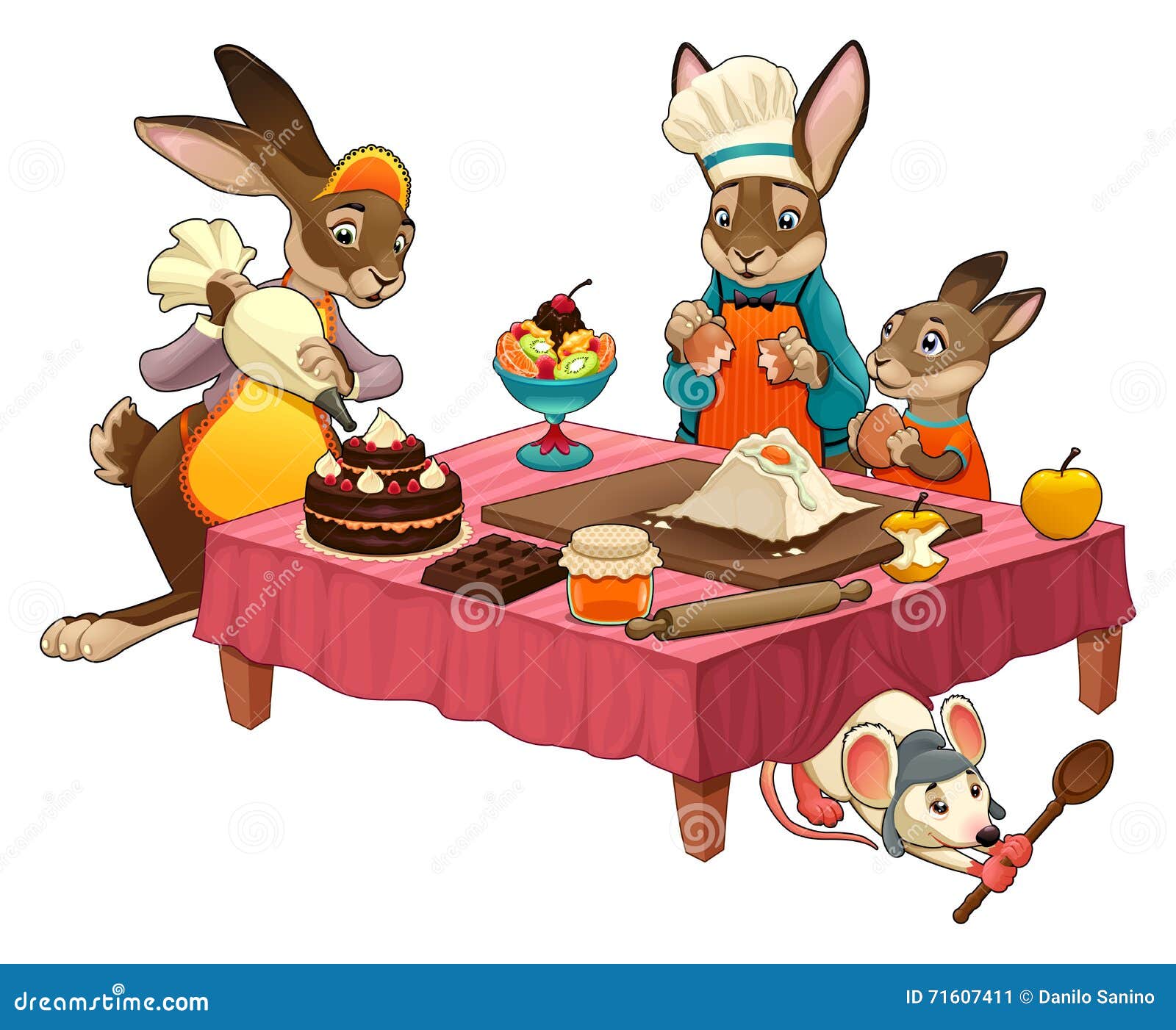 Funny Cooking Scene with Rabbits Making Sweets Stock Vector ...