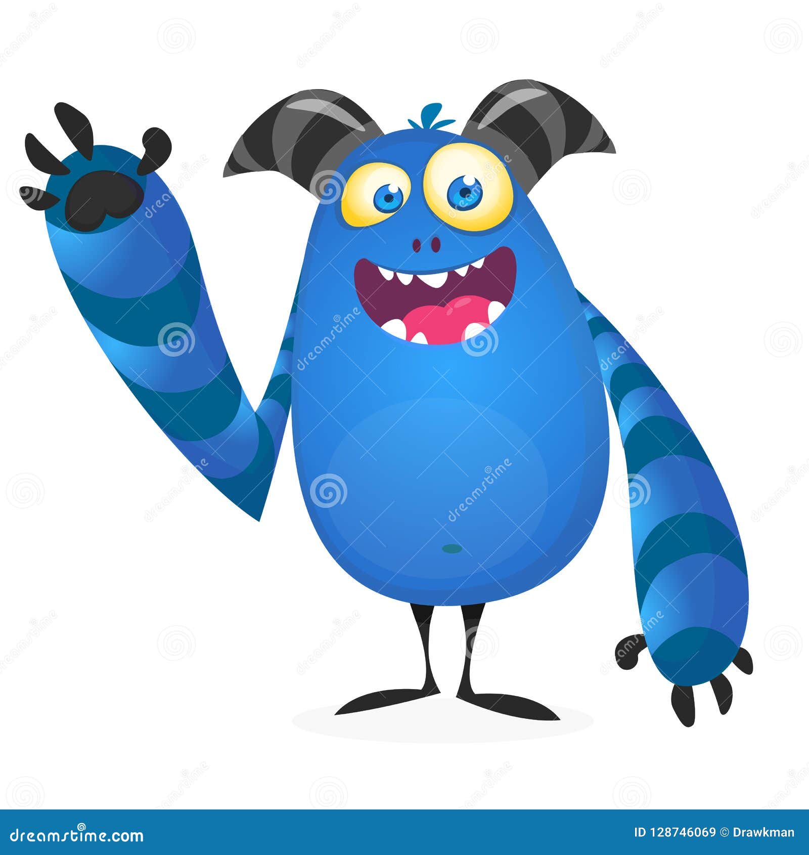 Funny Cool Cartoon Monster with Big Horns. Vector Illustration. Stock ...