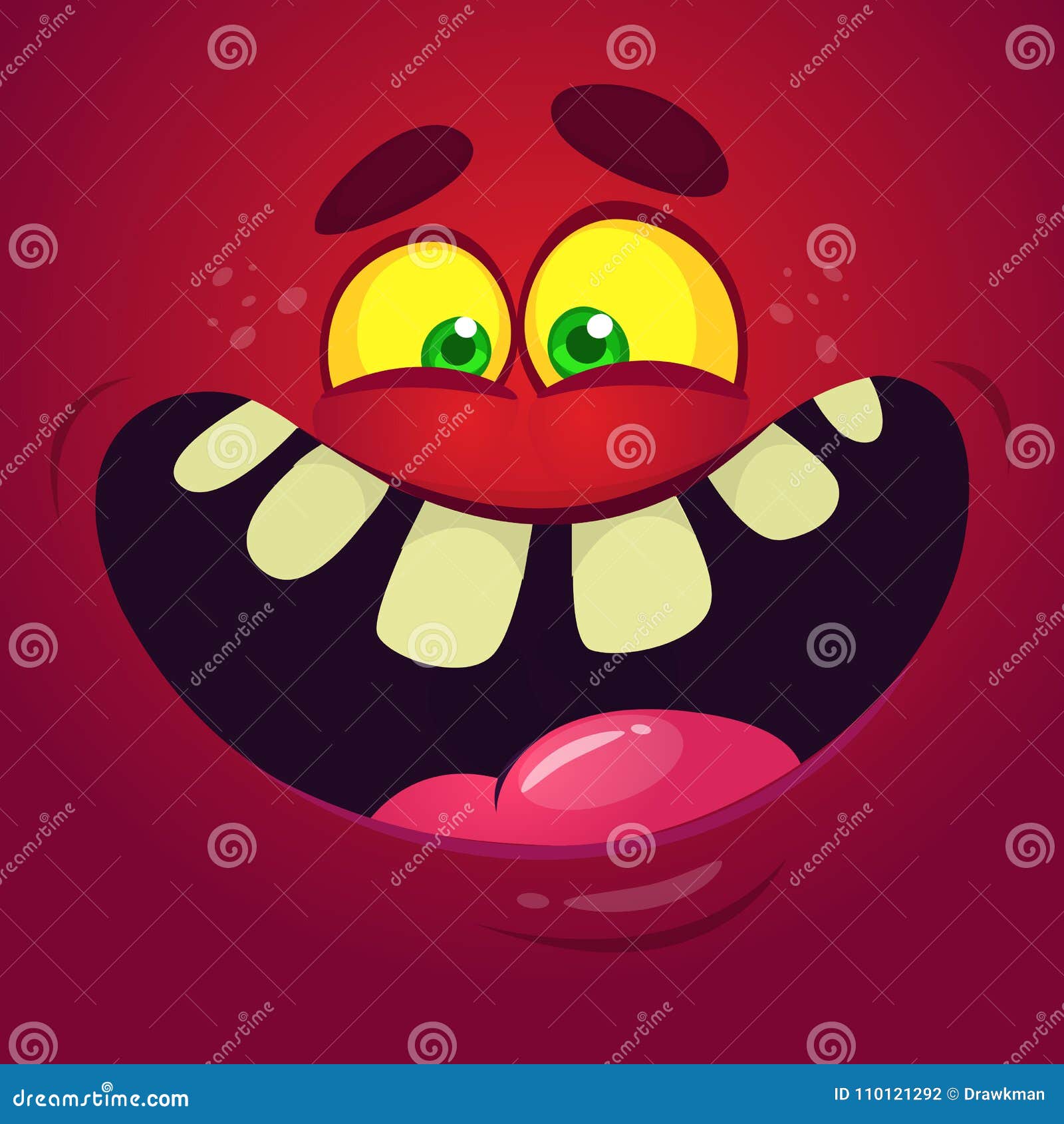 Funny Cool Cartoon Monster Face. Vector Halloween Red Monster Character ...