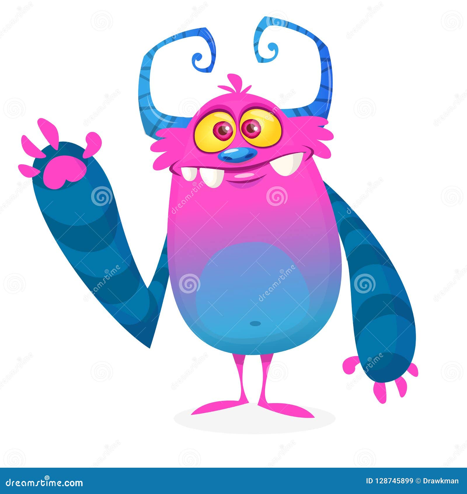 Funny Cool Cartoon Monster Waving. Vector Illustration. Stock Vector ...