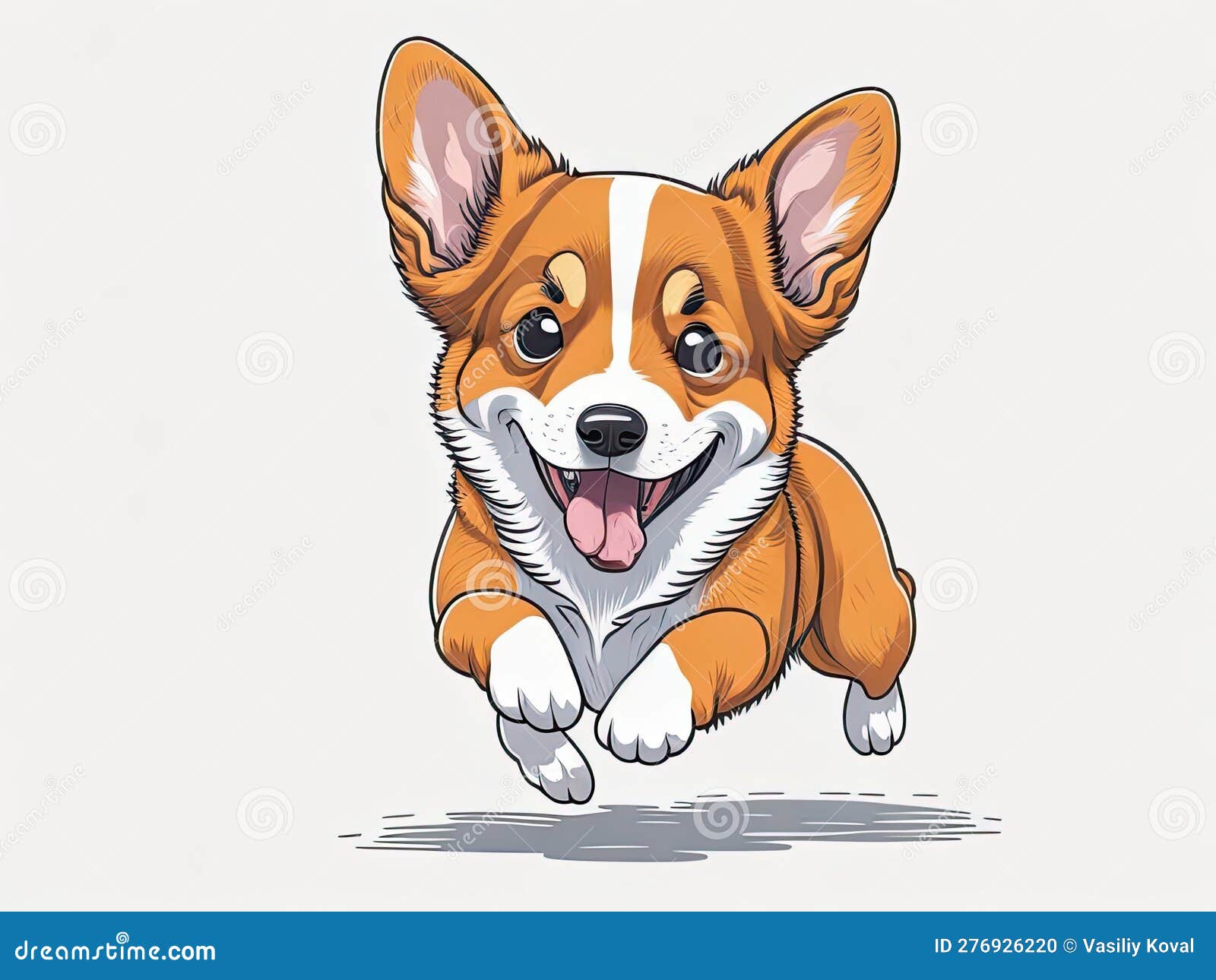 Funny Corgi Walking With Happy Muzzle. Cartoon Dog With Blue Collar ...