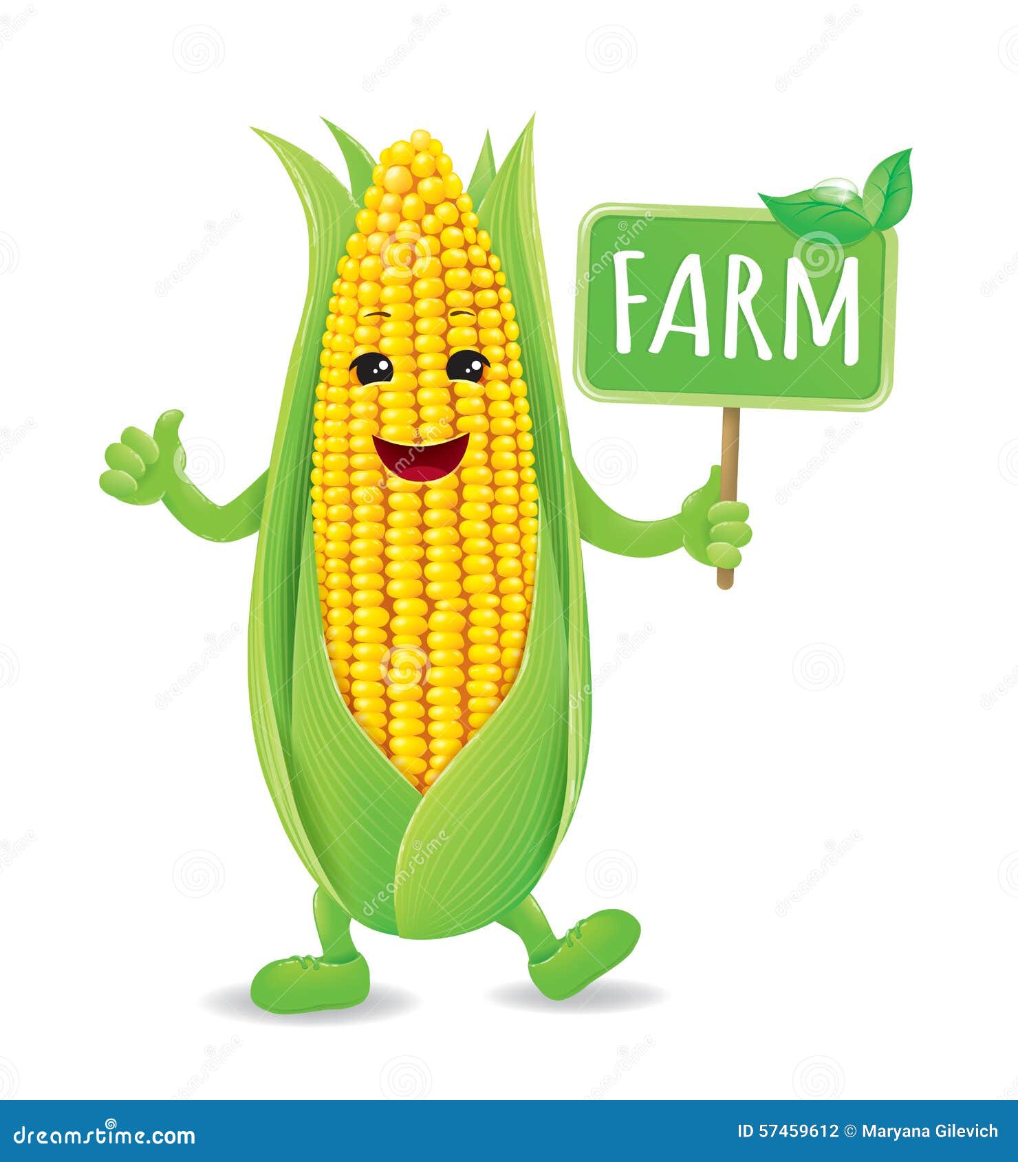 Animated Corn Cob With A Friendly Face And Green Leaves Stock Photo ...