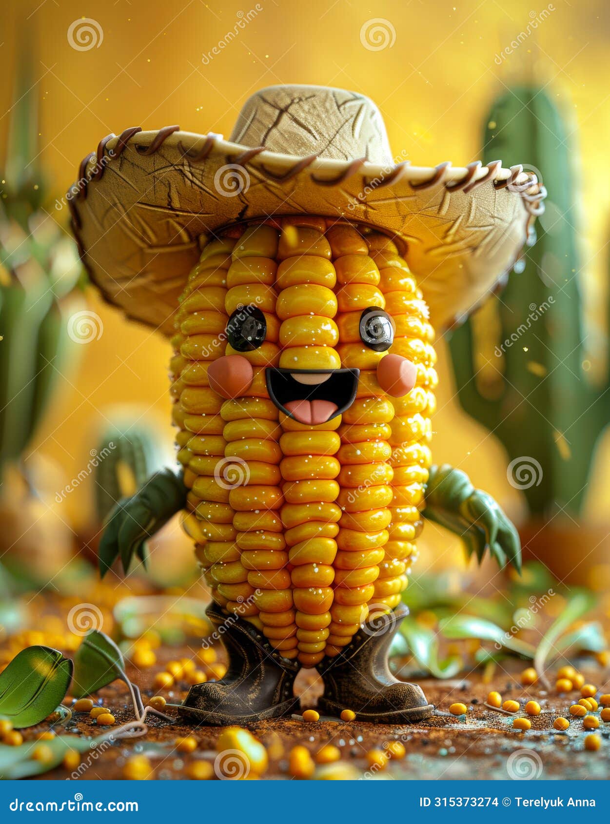 Funny Corn Character is Smiling and Standing on the Ground Stock Photo ...