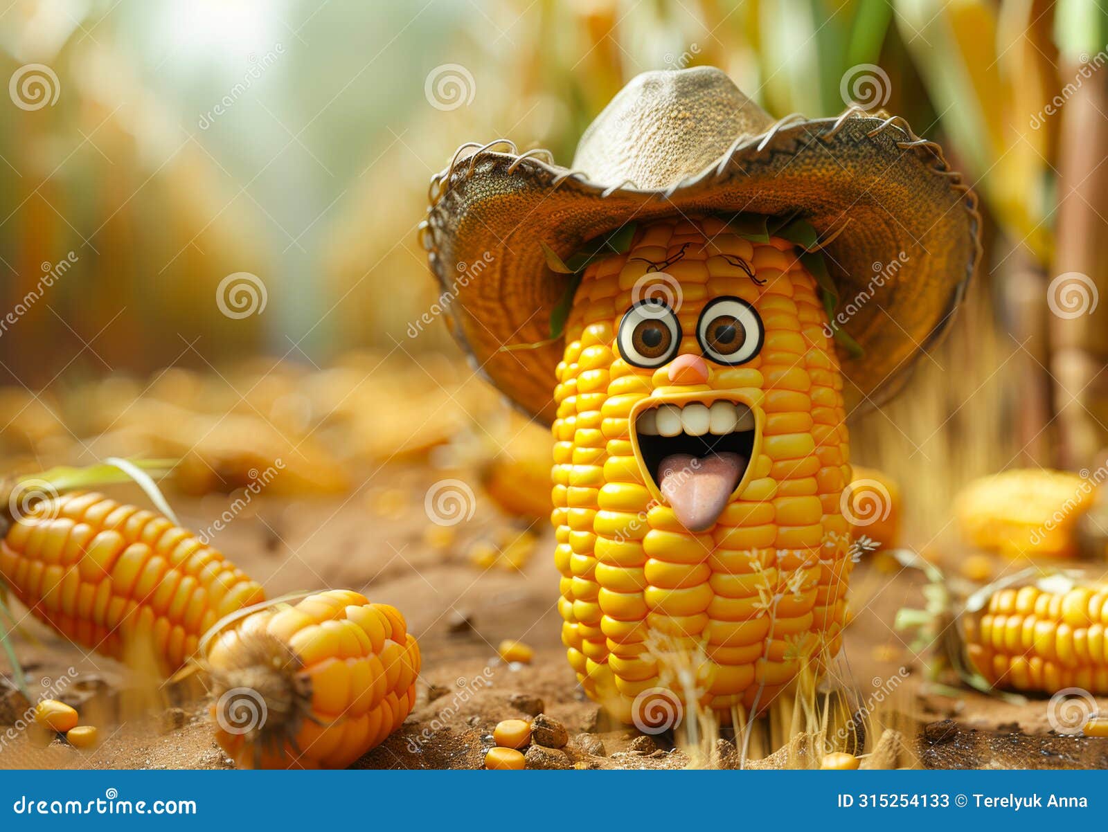 Funny Corn in Hat. Yellow Corn Cob in Cowboy Hat and Smile Stock Image ...