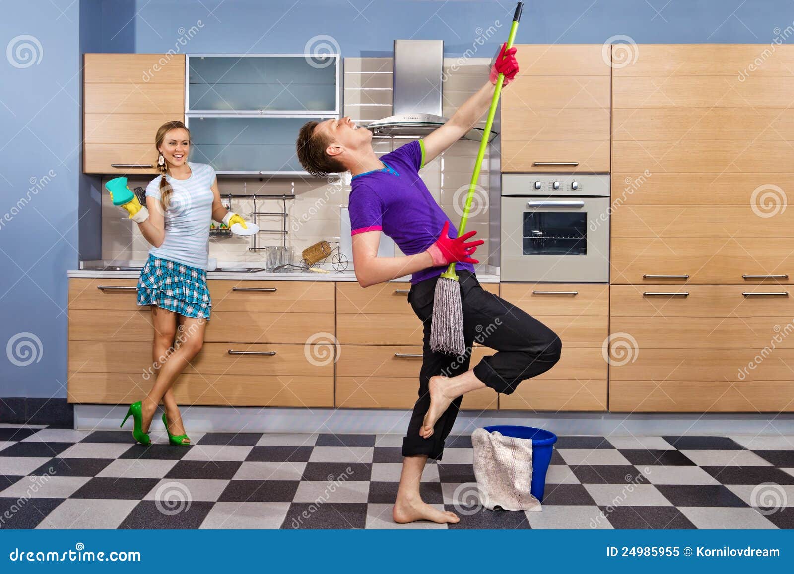 Funny couple on kitchen stock image. Image of cheerful - 24985955