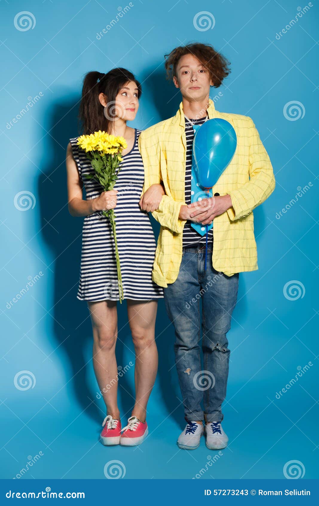Funny Couple in Love with Balls the Studio Stock Image - Image of ...