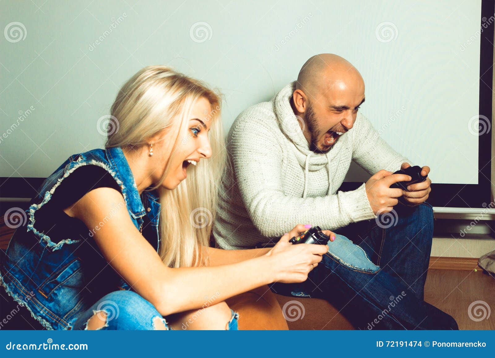 Funny Couple Playing Computer Games Stock Photo - Image of ...