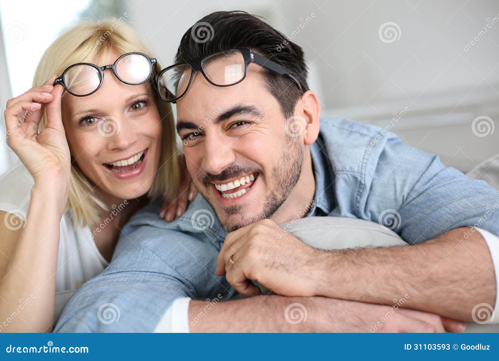 Funny Couple Removing Eyeglasses Stock Image - Image of male, people ...