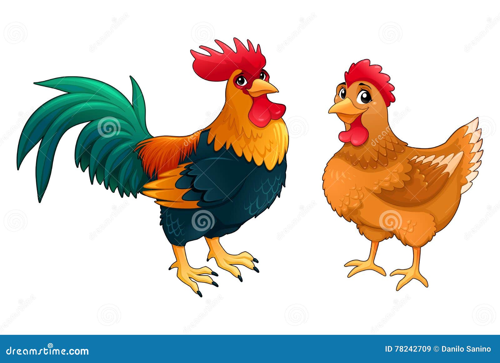 Funny Couple Of Rooster And Hen Cartoon Vector | CartoonDealer.com ...