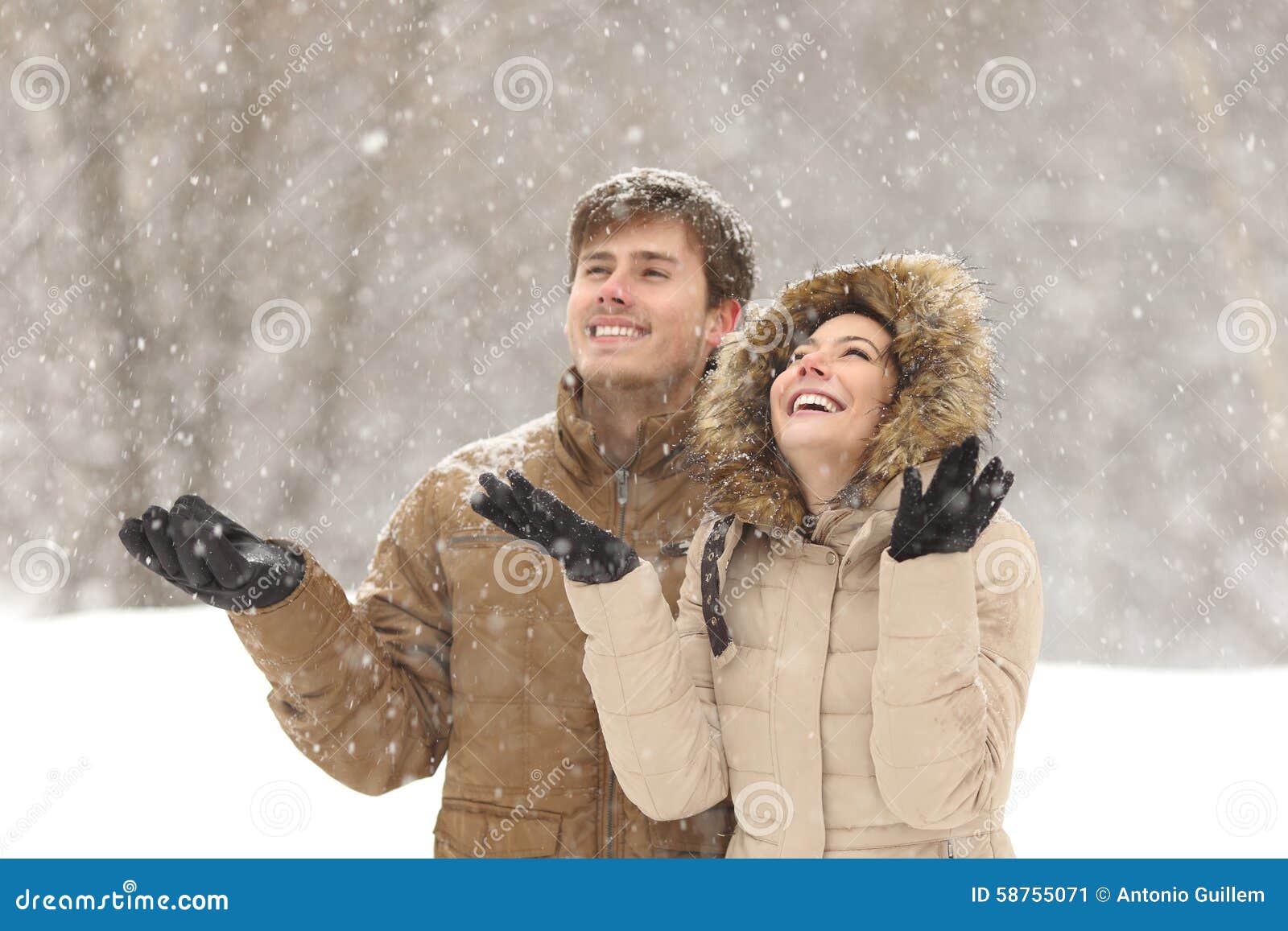 Funny Couple Watching Snow in Winter Stock Image - Image of christmas ...