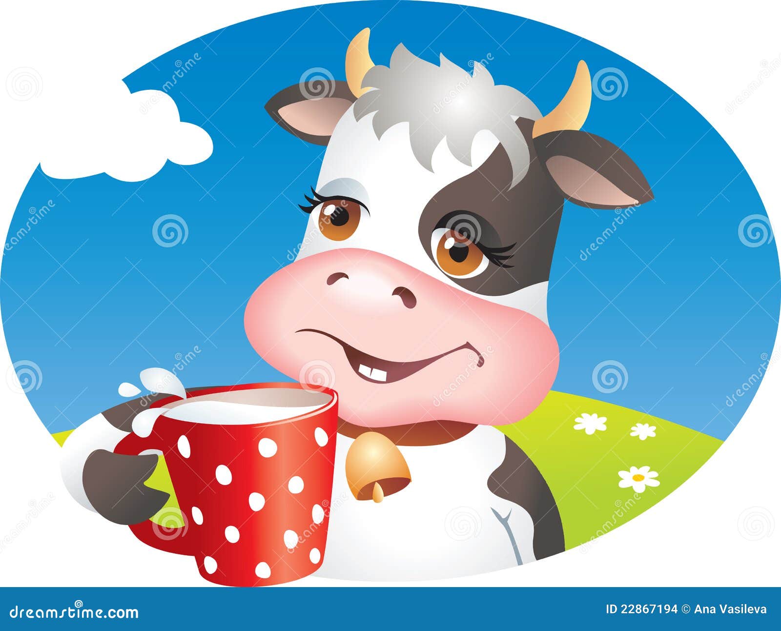 Funny cow drinking milk stock vector. Illustration of hold - 22867194