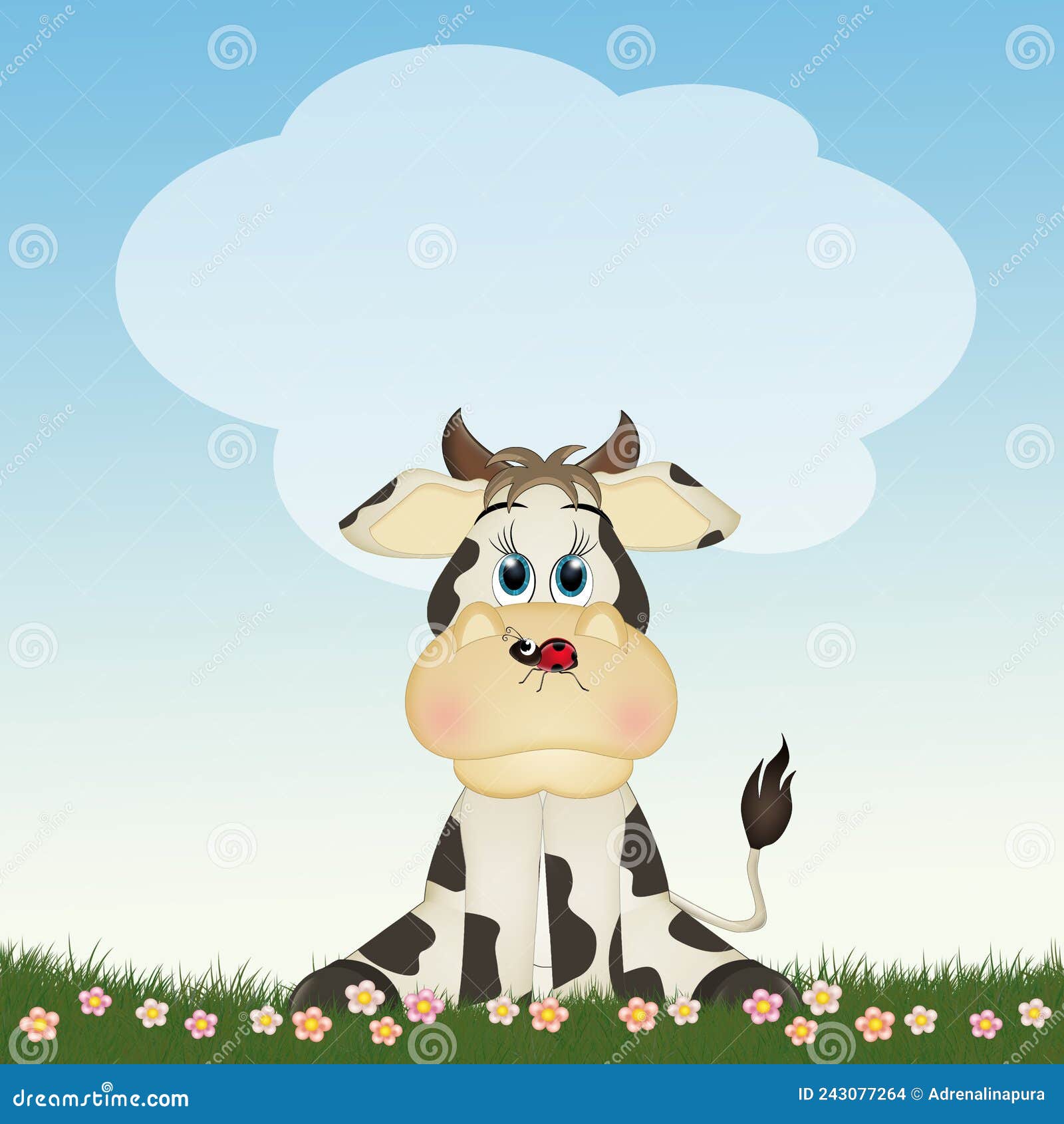 Funny cow and ladybug stock illustration. Illustration of mammal ...