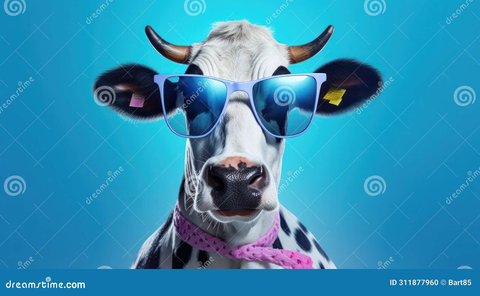 Funny Cow with Sunglasses in Front of Blue Studio Background Stock ...